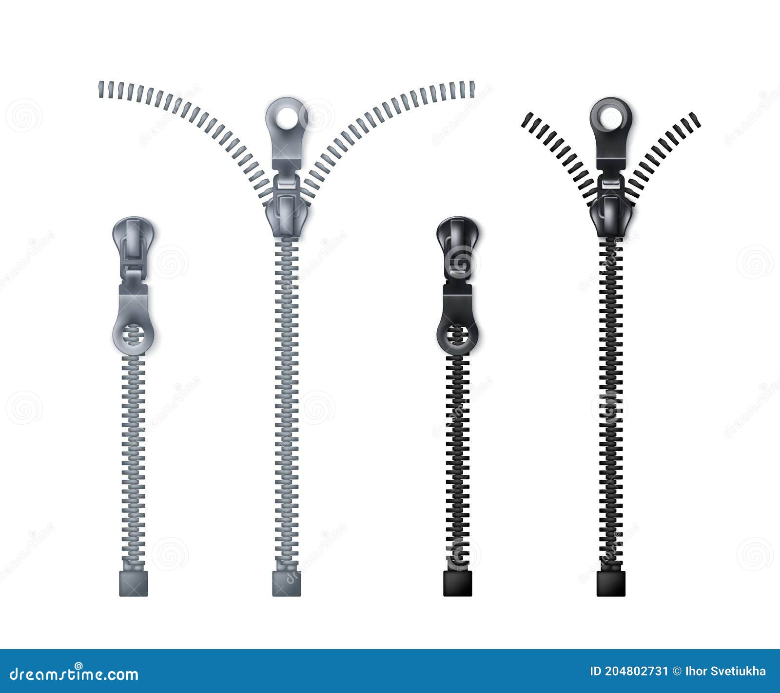 Zipper Set. Close and Open Detail Zip Stock Vector - Illustration of ...