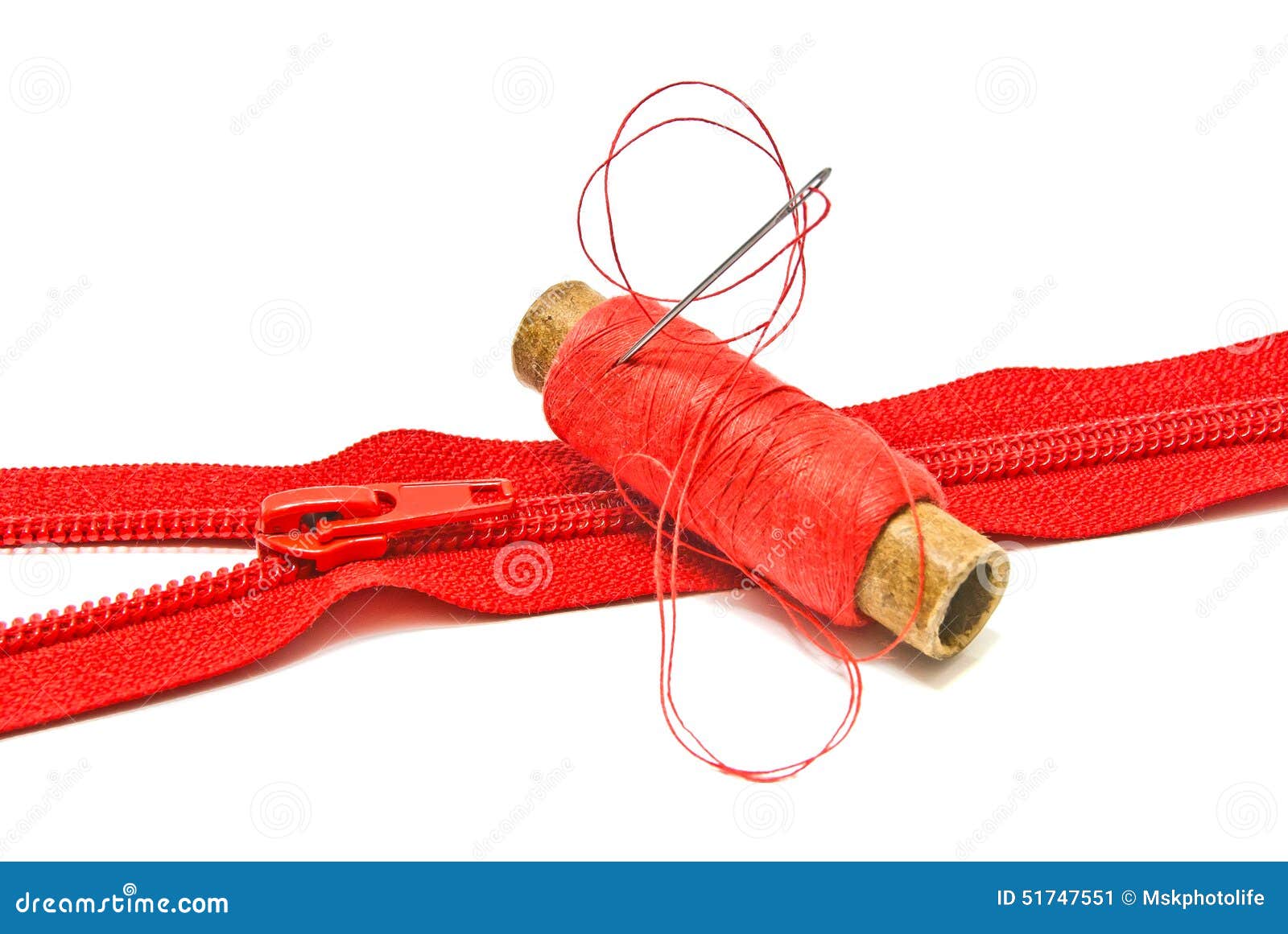 Zipper and spool of thread stock image. Image of sewing - 51747551