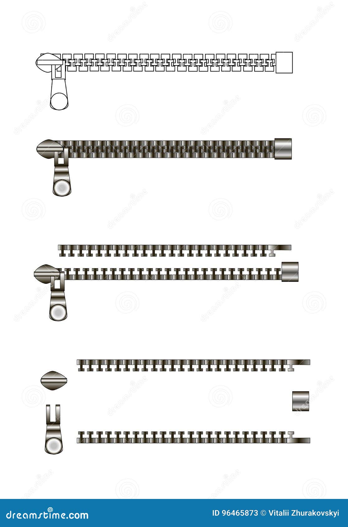 Zipper Variation Isolated on White Background. Zipper Construction ...