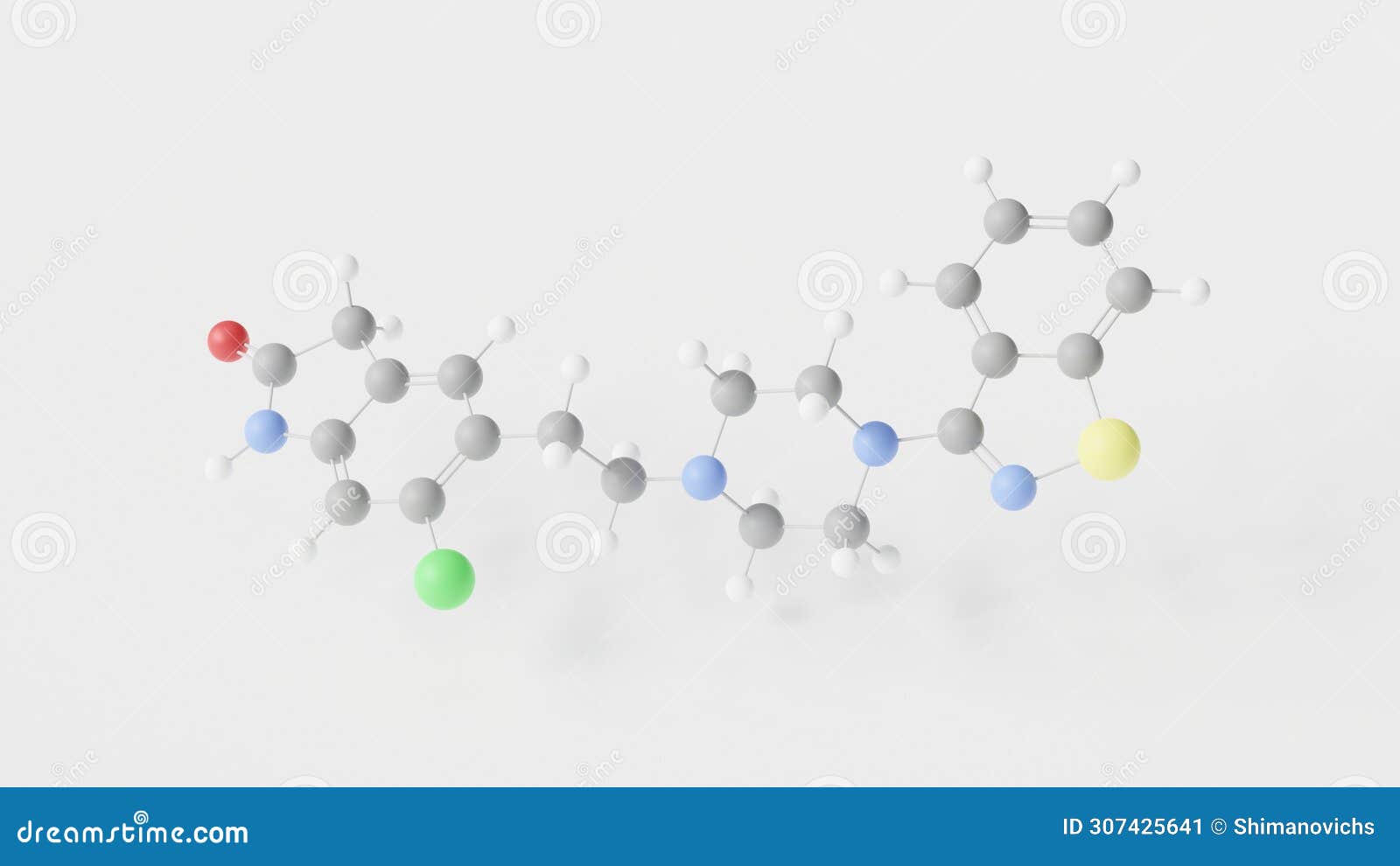 Ziprasidone Molecule 3d, Molecular Structure, Ball and Stick Model ...