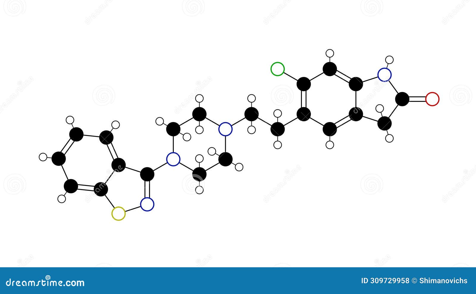 Ziprasidone Molecule, Structural Chemical Formula, Ball-and-stick Model ...