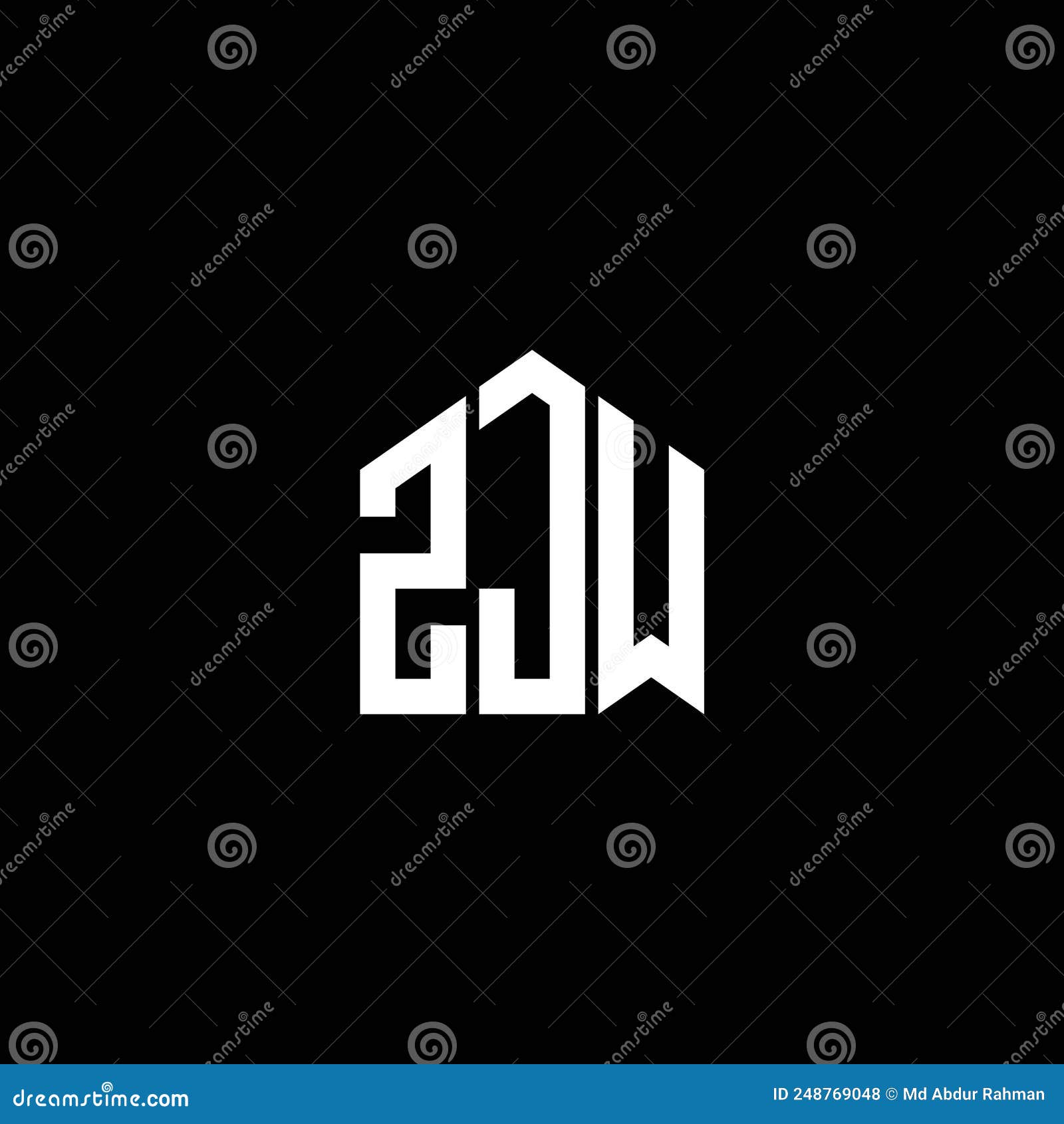 ZJW Letter Logo Design on BLACK Background. ZJW Creative Initials ...