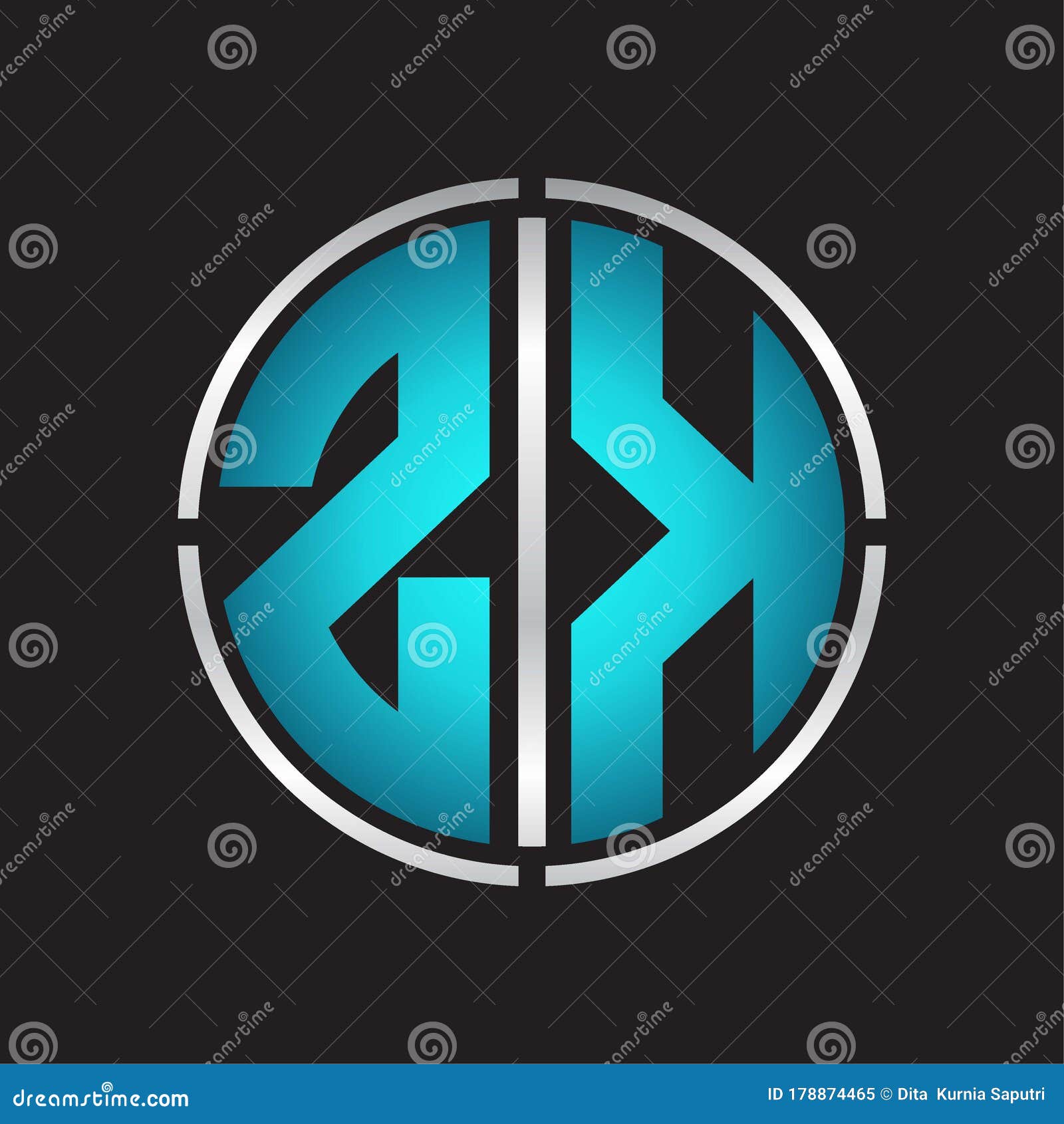 ZK Logo Initial with Circle Line Cut Design Template on Blue Colors ...