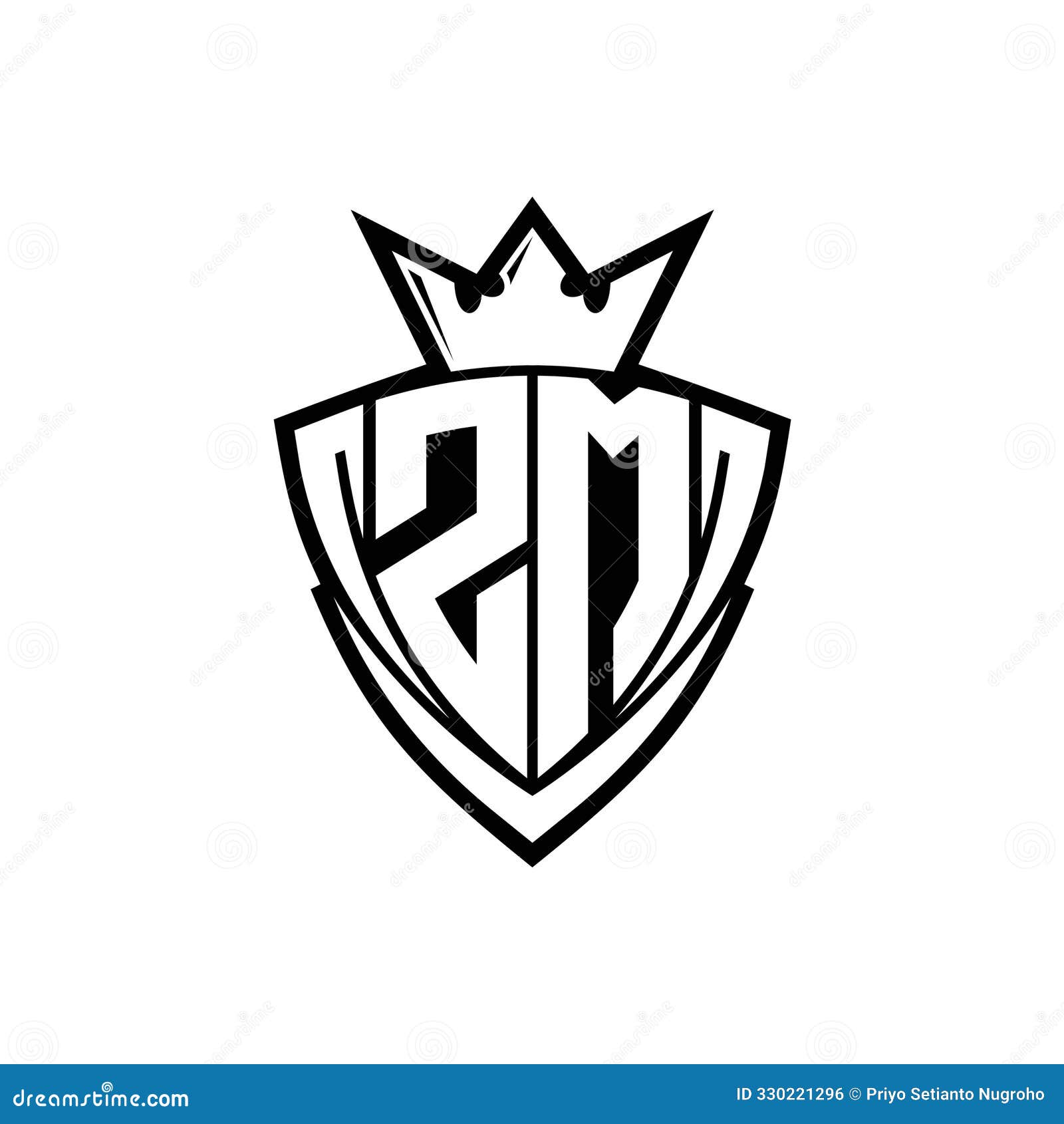 ZM Letter Logo with Sharp Triangle Shield Shape with Crown Inside White ...