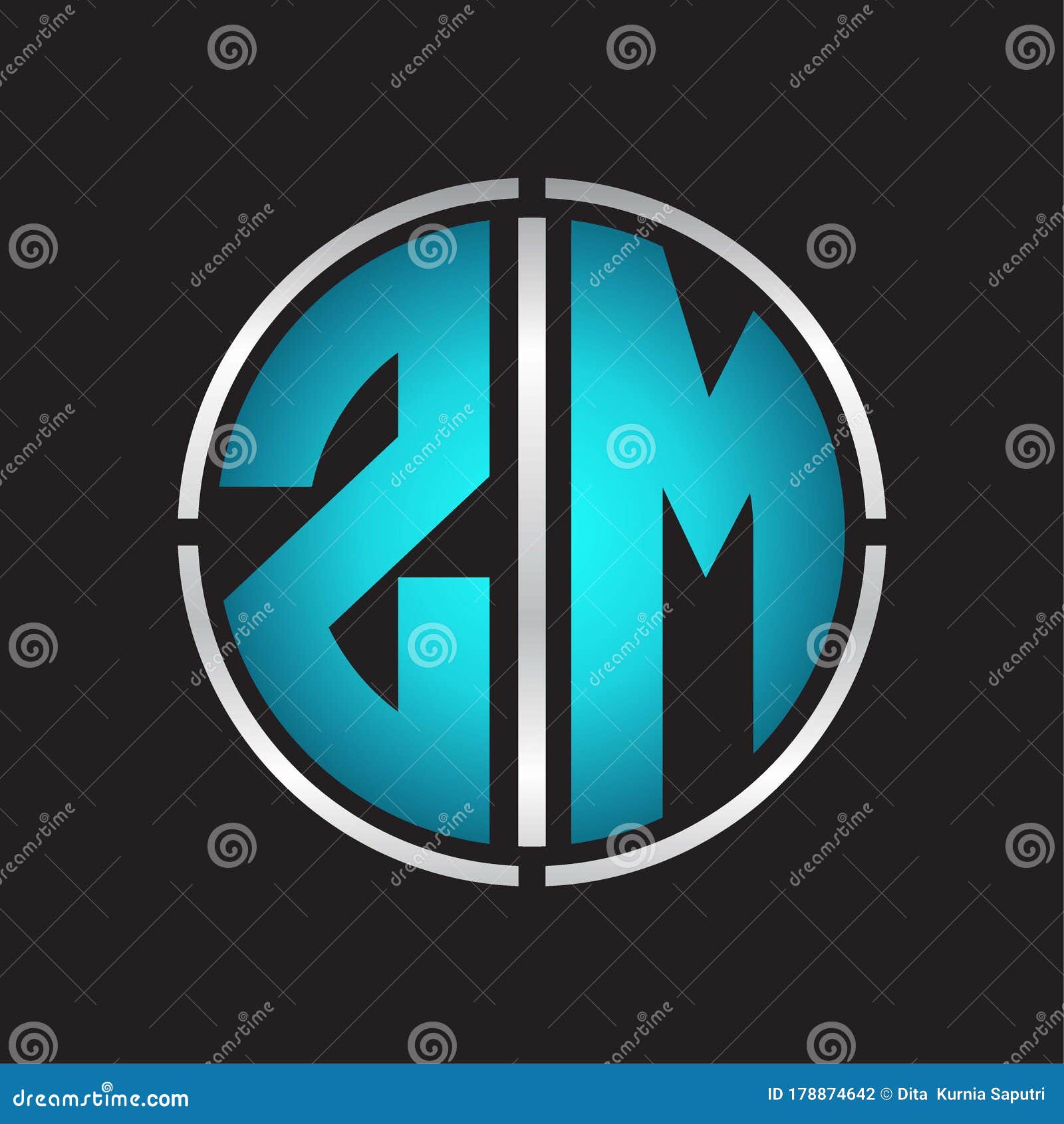 ZM Logo Initial with Circle Line Cut Design Template on Blue Colors ...