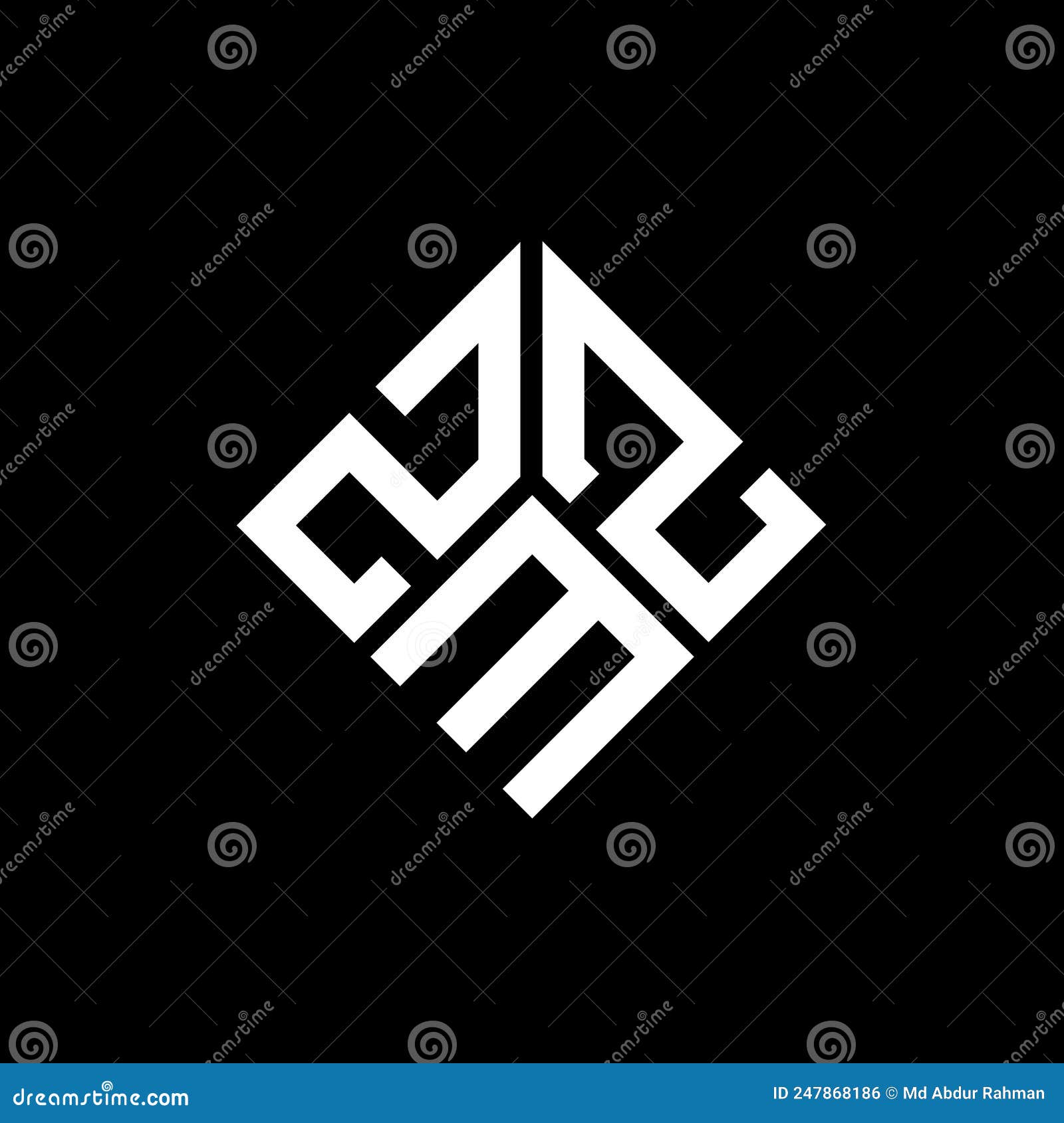 ZMZ Letter Logo Design on Black Background. ZMZ Creative Initials ...
