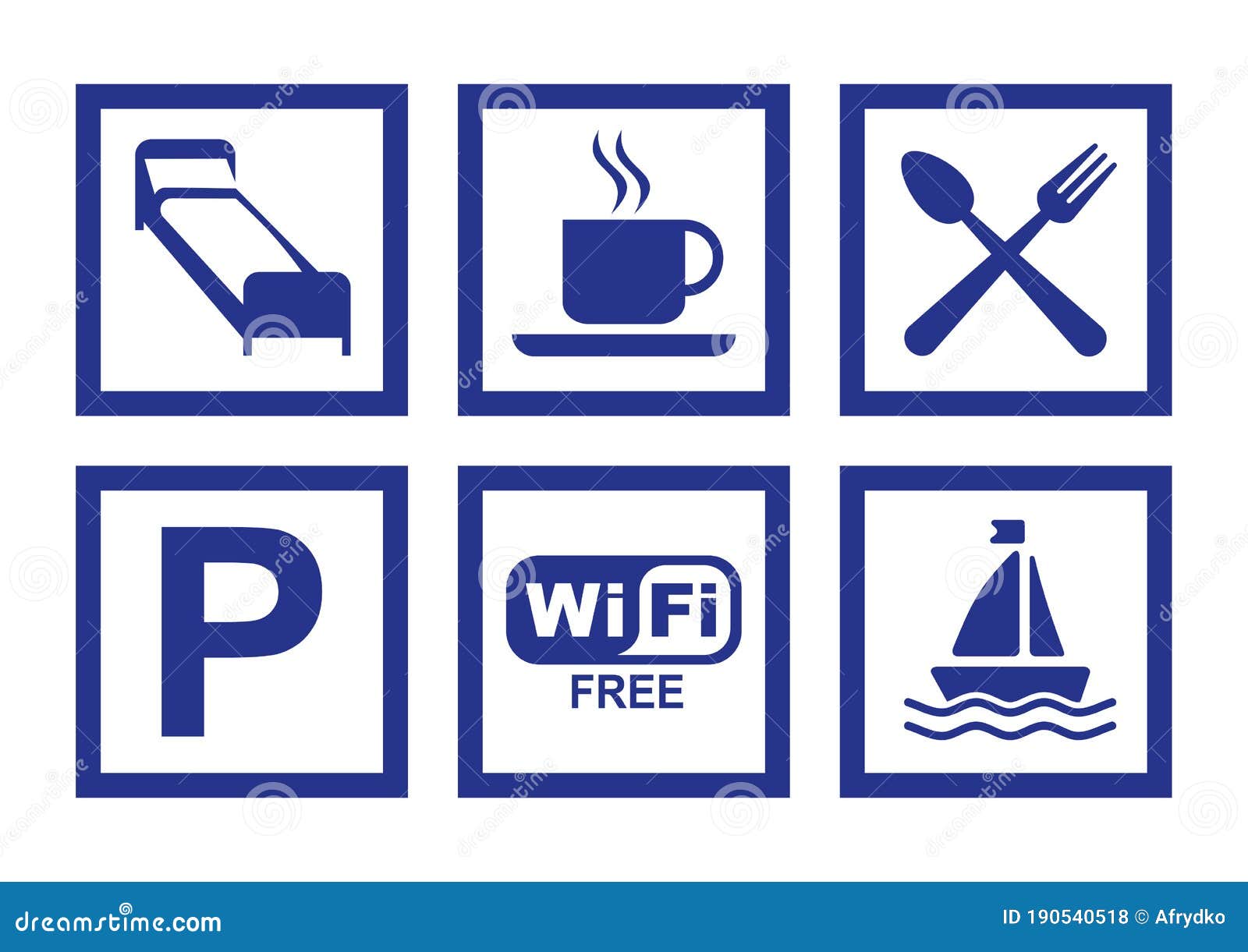 Signs, Pictograms Illustrating a Restaurant, Hotel, Cafe, Parking ...