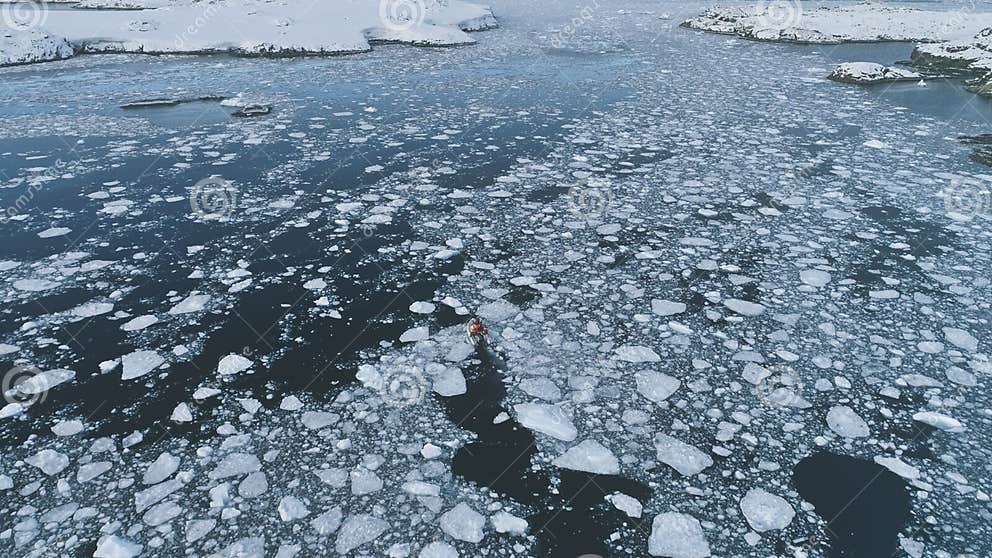 Zodiac Boat Float in Melting Brash Ice Aerial View Stock Image - Image ... Zodiac Boat Float in Melting Brash Ice Aerial View Stock Image - Image ...
