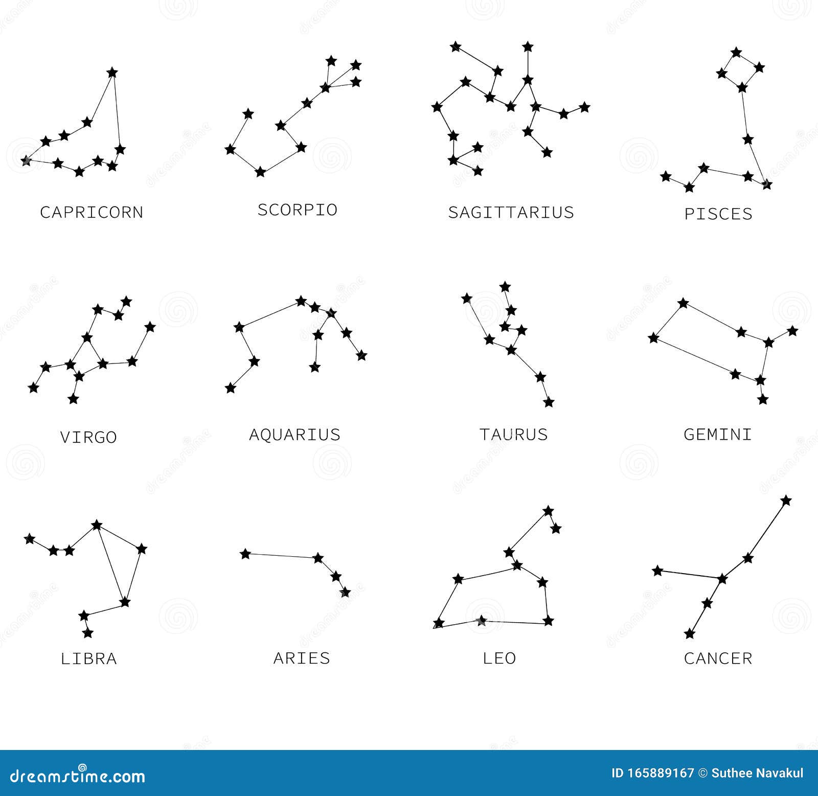 Zodiac Constellation on White Background. Flat Style. Collection of 12 ...