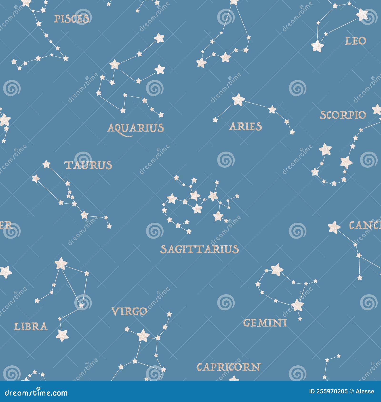 Constellations Seamless Pattern. Night Background With Stars, Planents ...