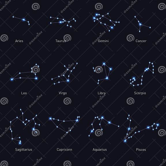 Zodiac Constellations Set Space And Stars Stock Vector Illustration