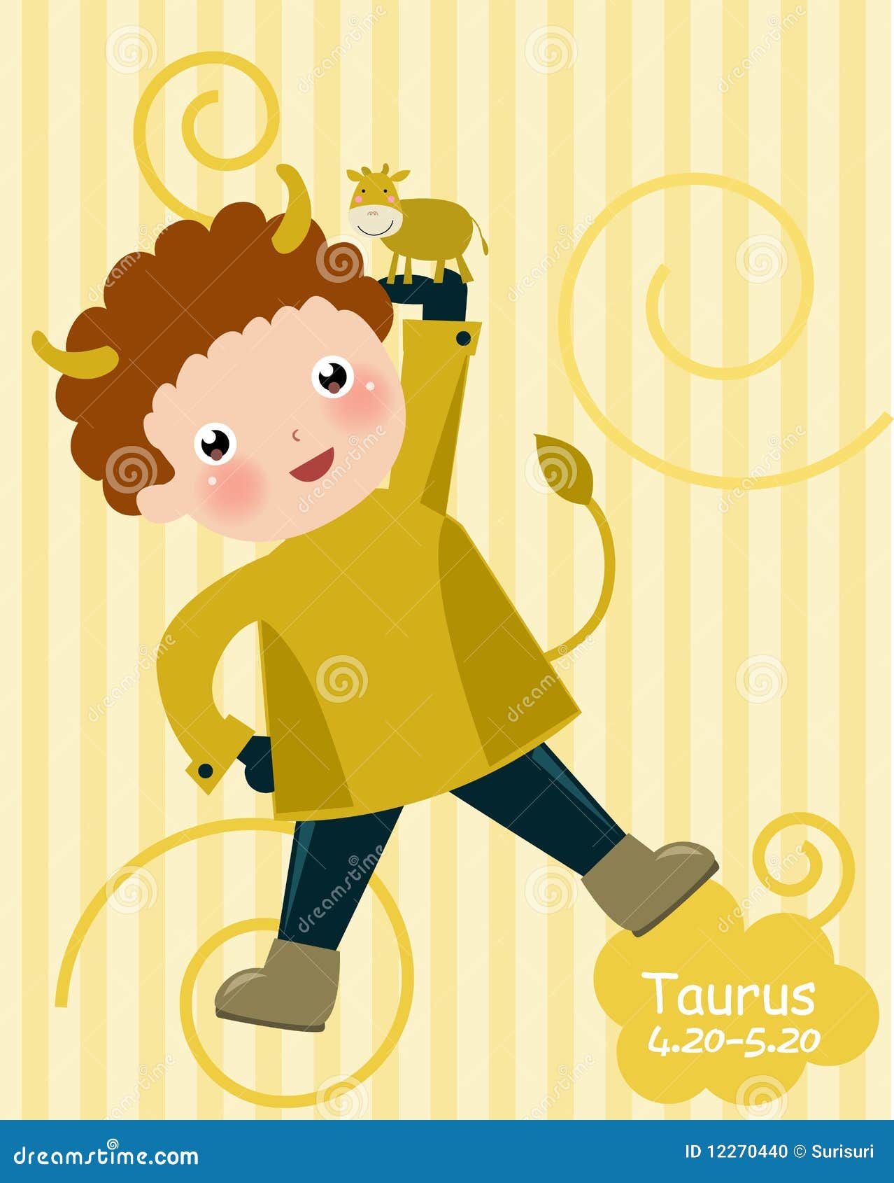 Zodiac-a cute boy taurus stock vector. Illustration of bull - 12270440