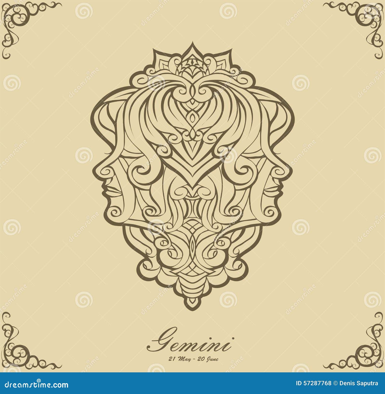 Zodiac Gemini stock vector. Illustration of cute, face - 57287768