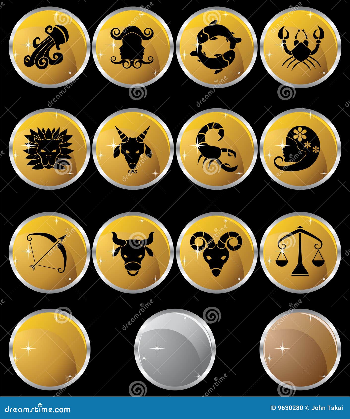 Zodiac Horoscope Icons - Gold Round Stock Vector - Illustration of ...