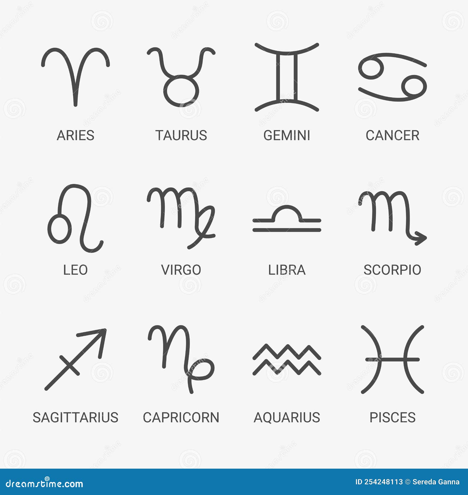 Zodiac Horoscope Line Symbols Set Stock Vector - Illustration of ...