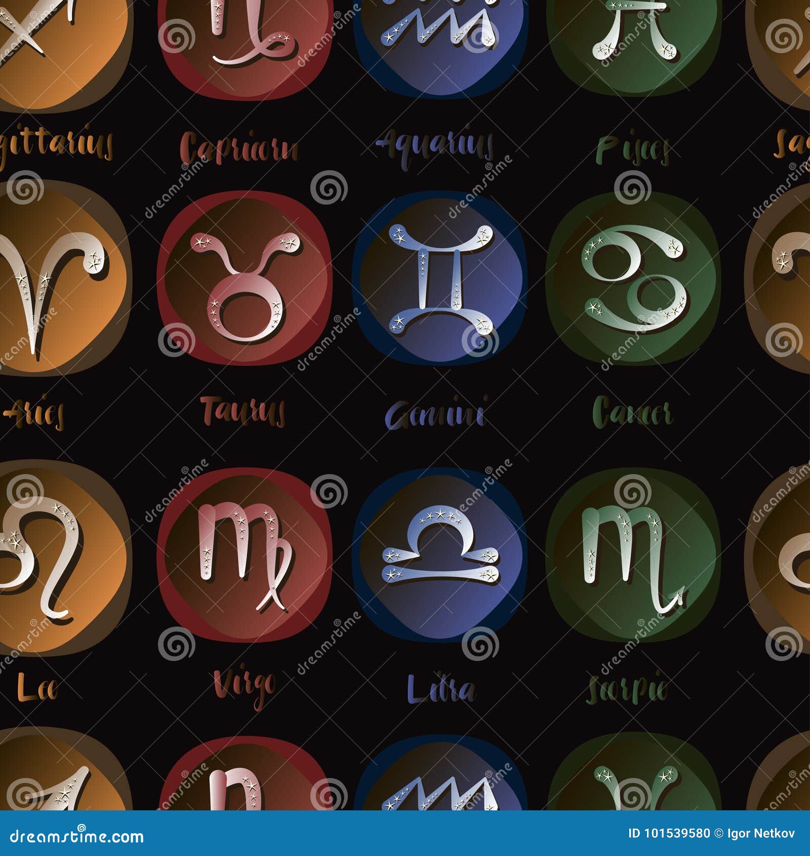 Zodiac Icon Set Vector Sign Pattern Stock Vector - Illustration of bull ...