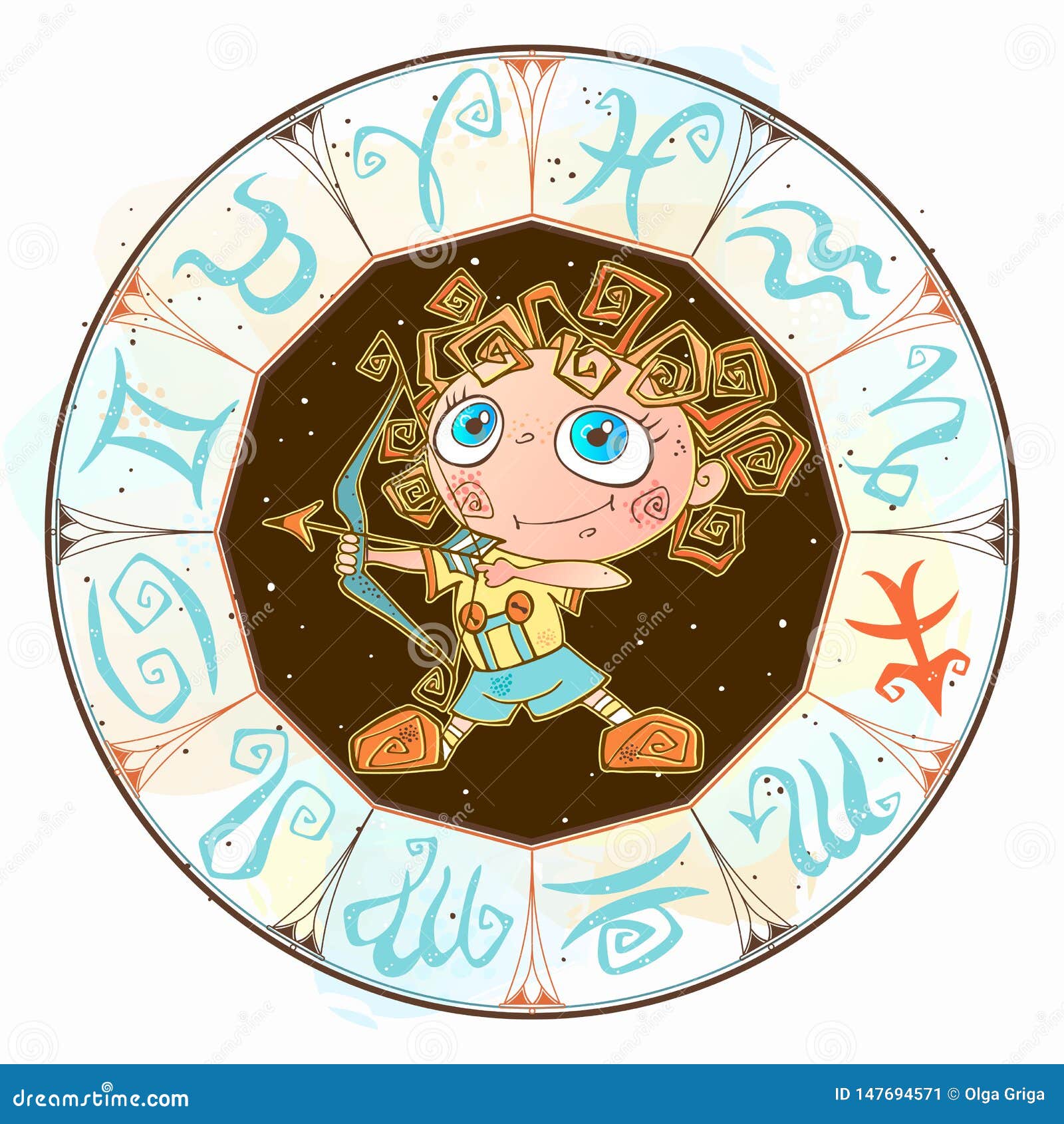 Zodiac for Kids. Sagittarius. Cute Style. Vector. Stock Vector ...