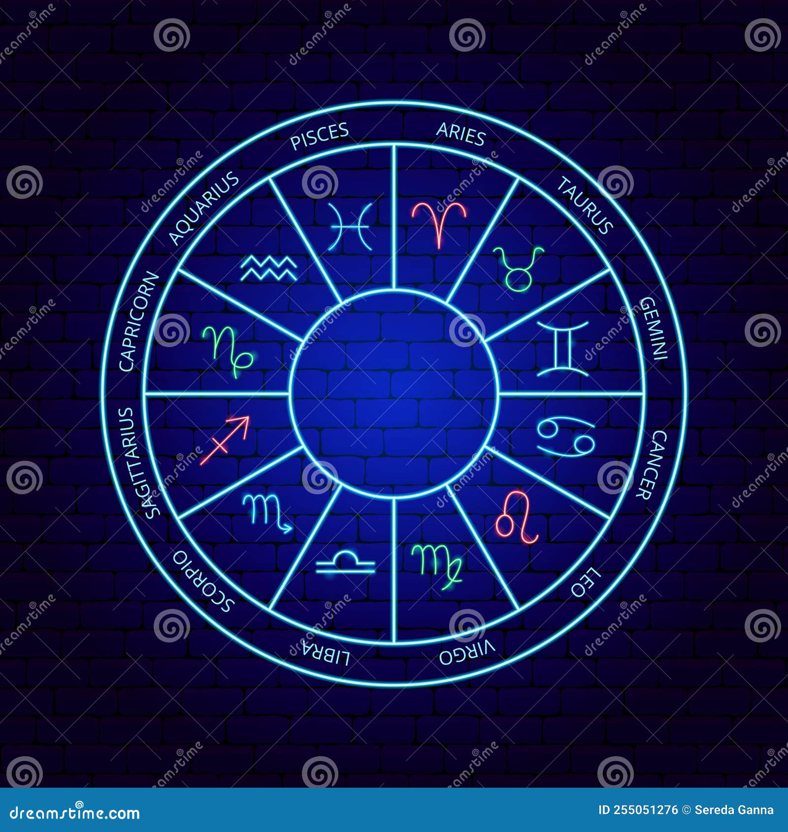 Zodiac Neon Circle Concept stock vector. Illustration of night - 255051276
