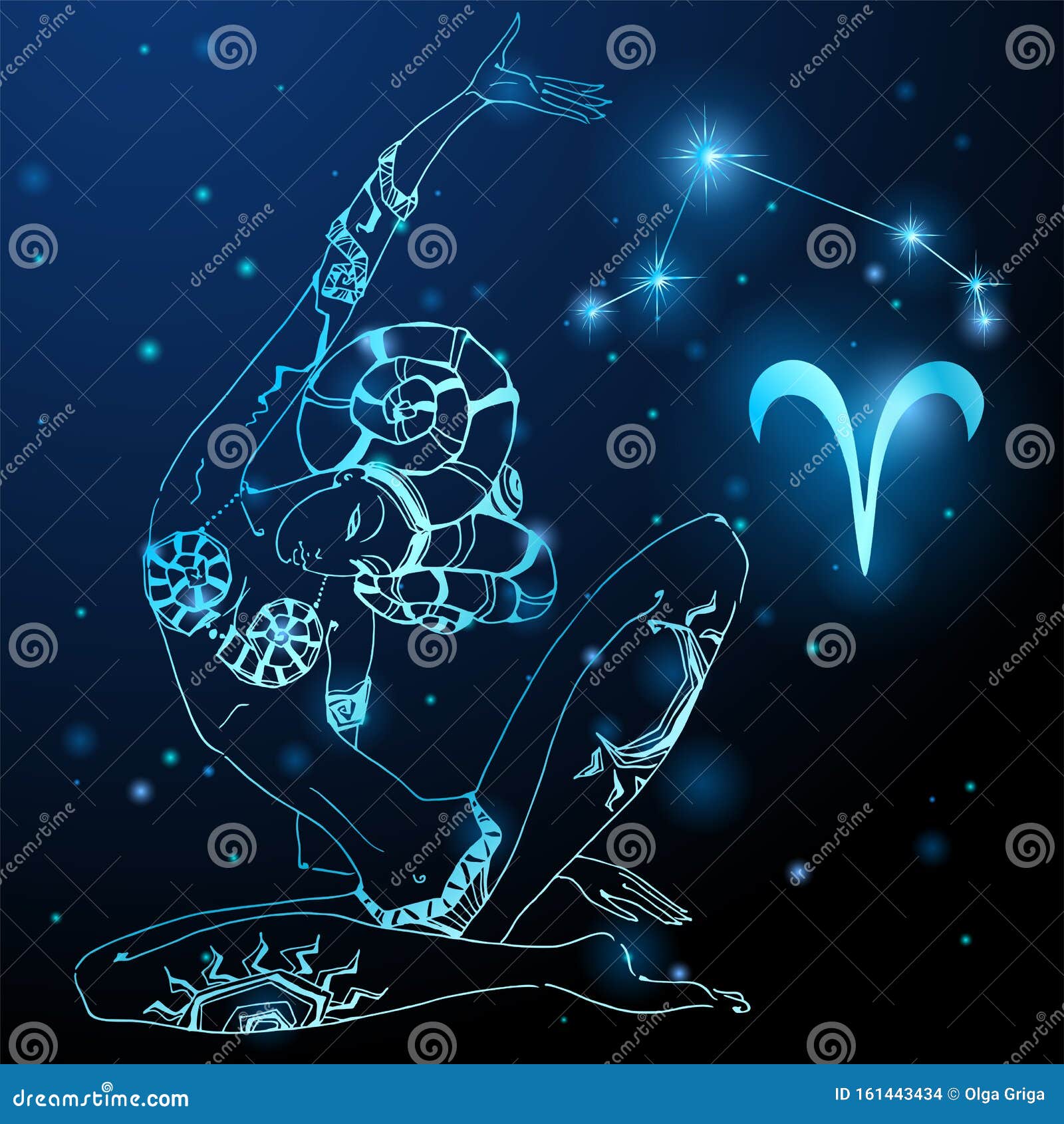 Zodiac Sign Aries in the Image of a Beautiful Mystical Girl. Vector ...