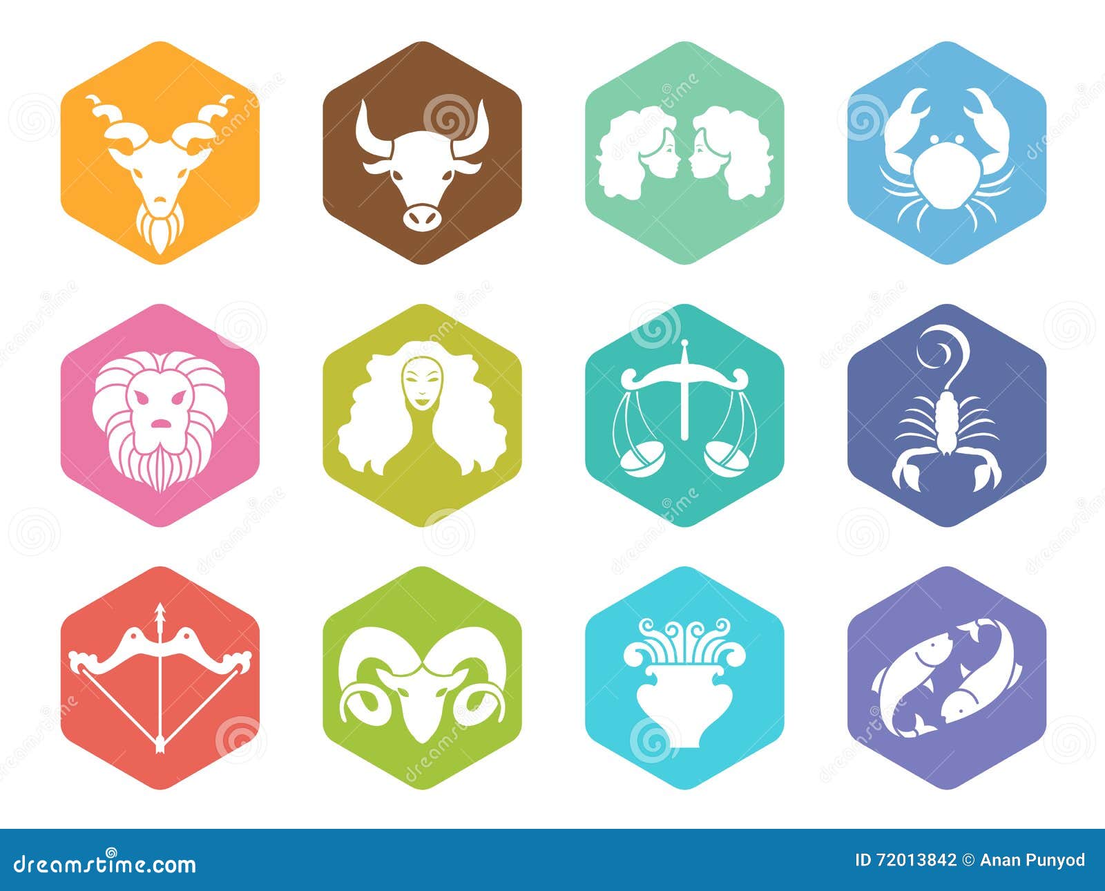 Zodiac Sign Icon on Hexagon Vector Set Design Stock Vector ...