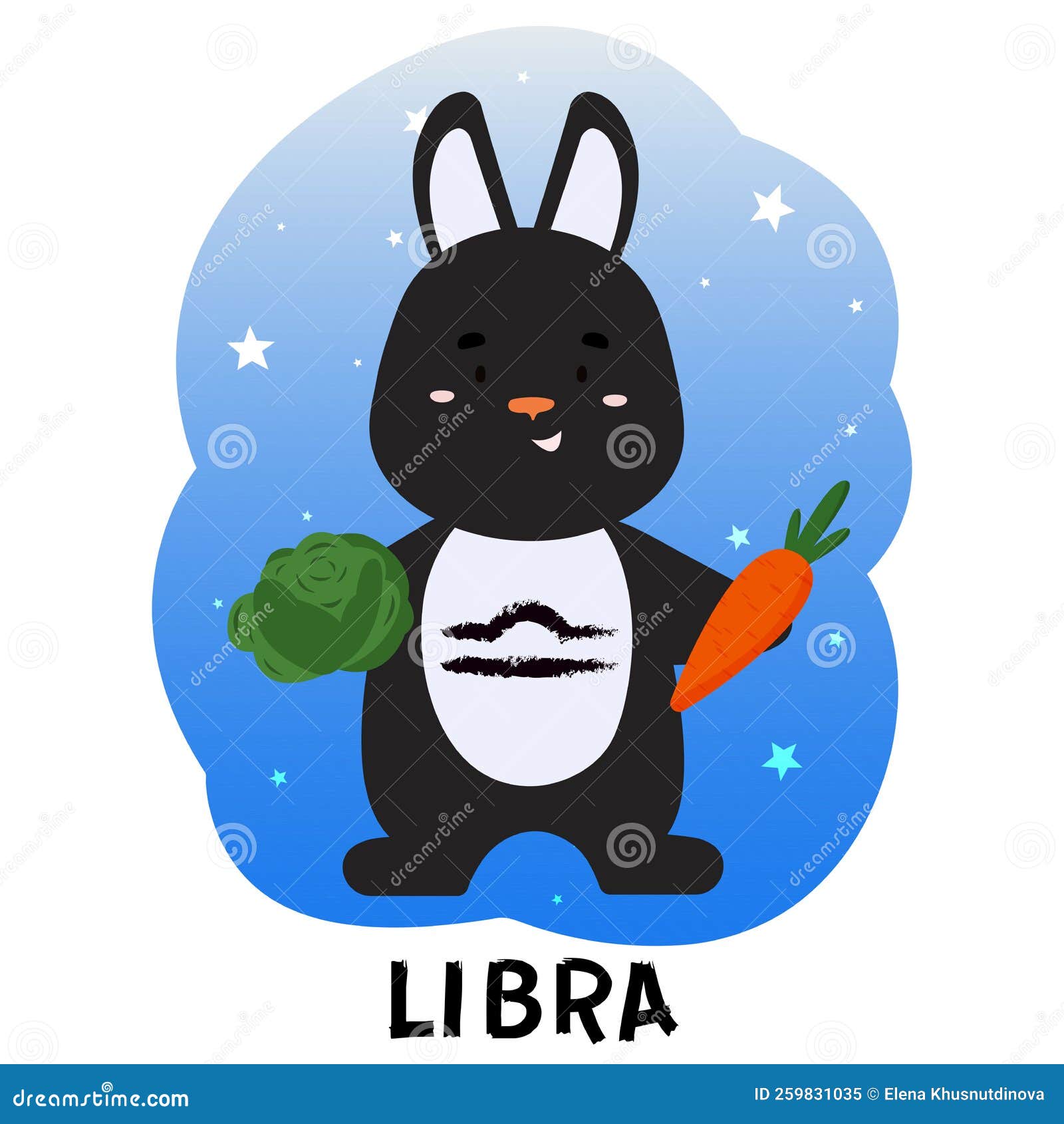 Zodiac Sign Libra Black Rabbit Vector Illustration Stock Vector
