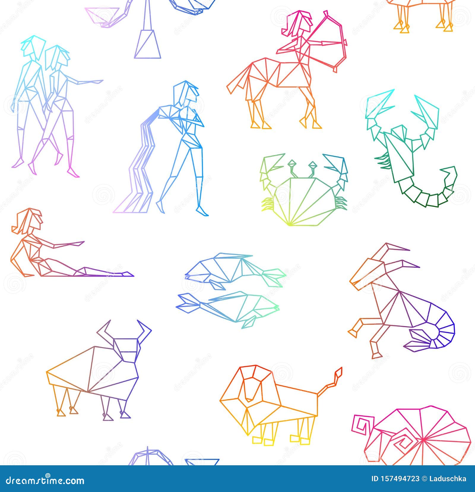 Zodiac Sign Line Art Seamless Pattern Stock Vector - Illustration of ...