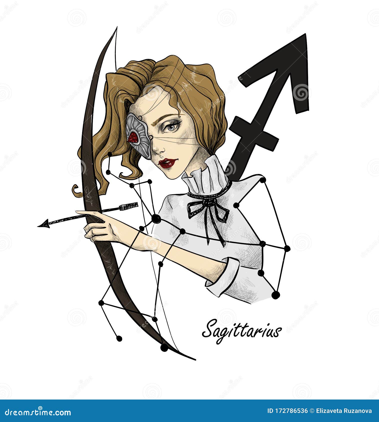 Zodiac Sign Sagittarius Beautiful Girl With Bow And Arrow On White
