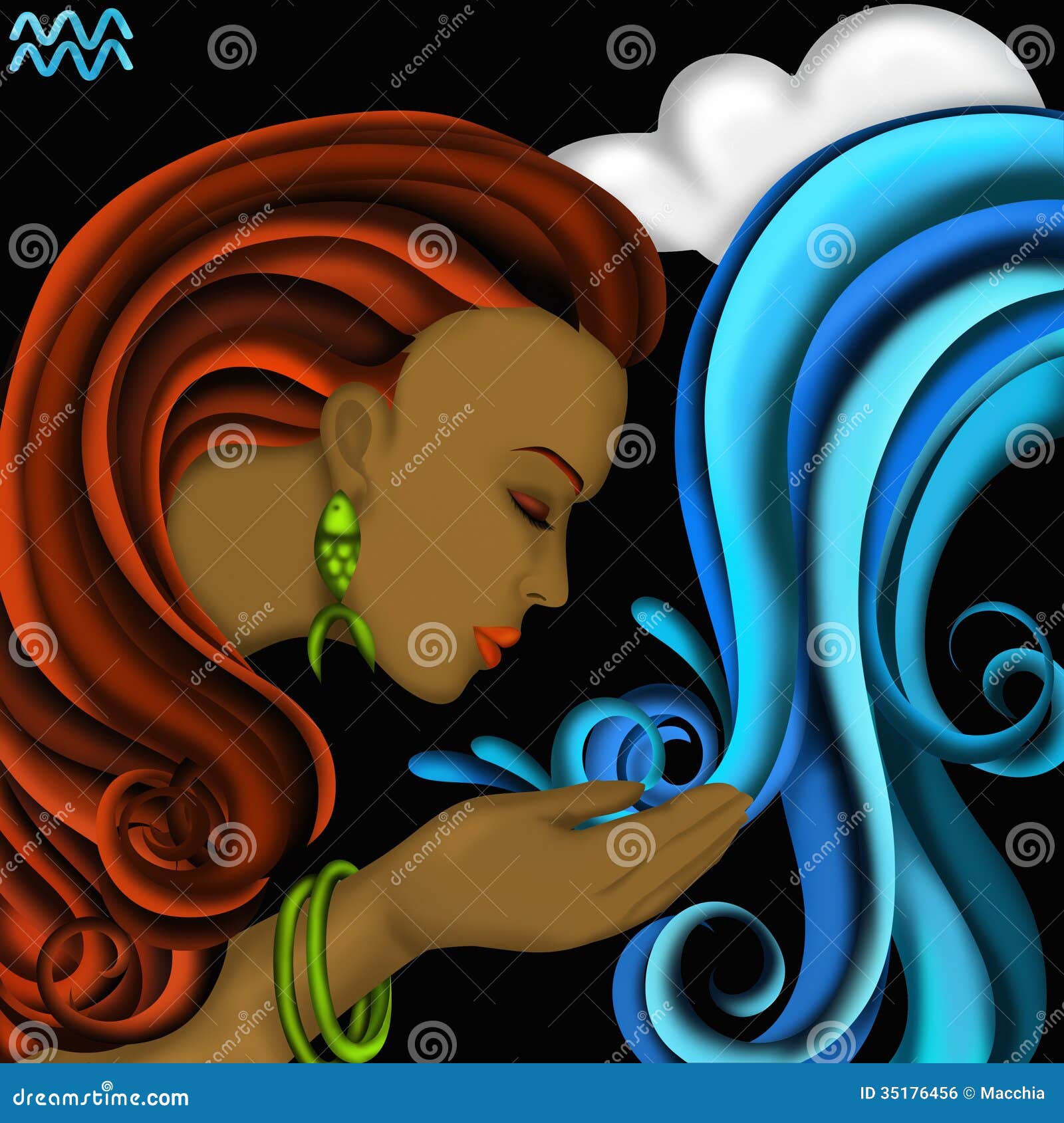 Zodiac signs - Aquarius stock illustration. Illustration of face - 35176456