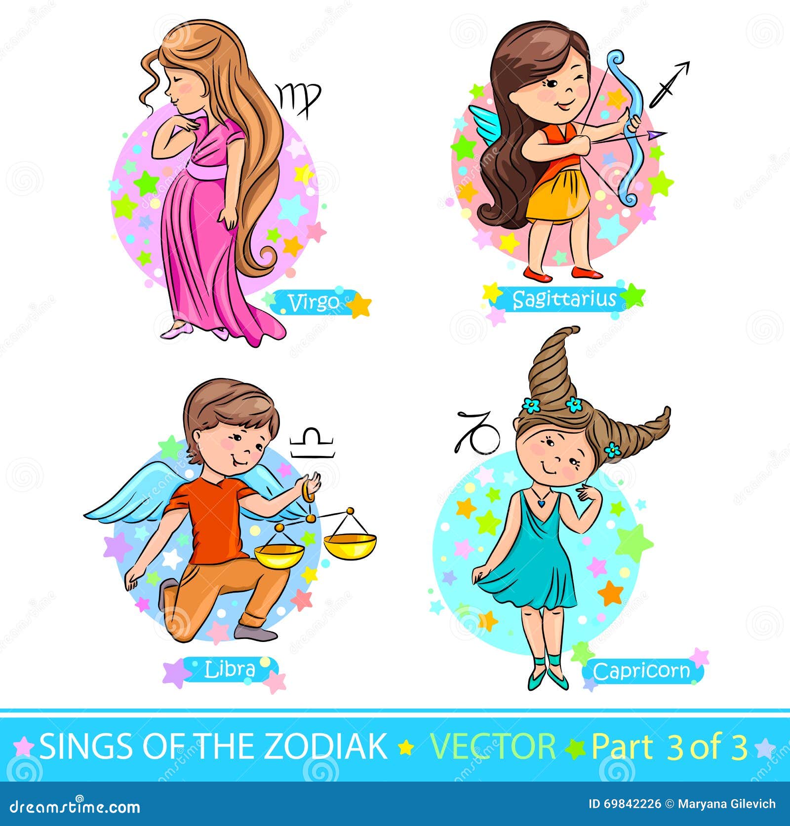 Zodiac signs_3 stock vector. Illustration of orange, happy - 69842226