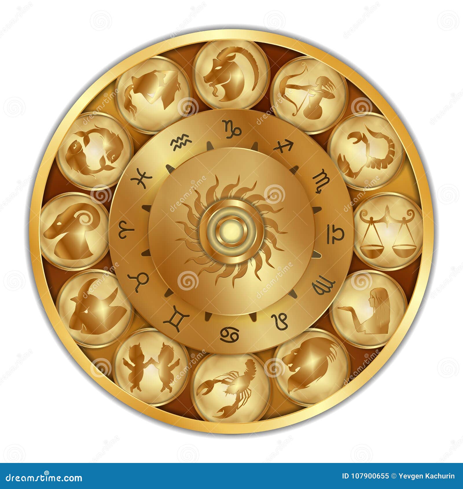 Zodiac Signs on a Gold Disk Stock Vector - Illustration of gold ...