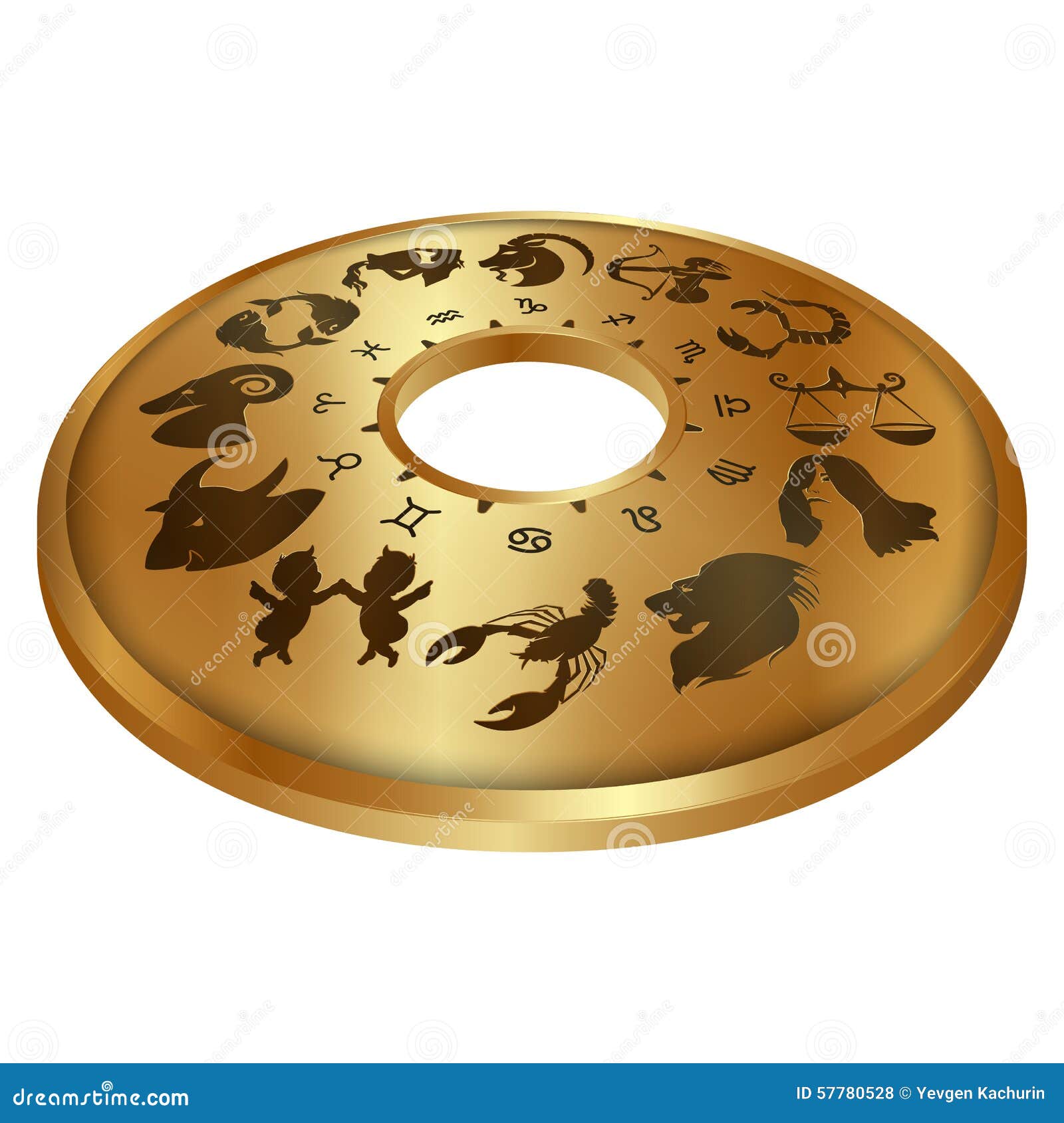 Zodiac Signs on a Gold Disk Stock Vector - Illustration of horoscope ...