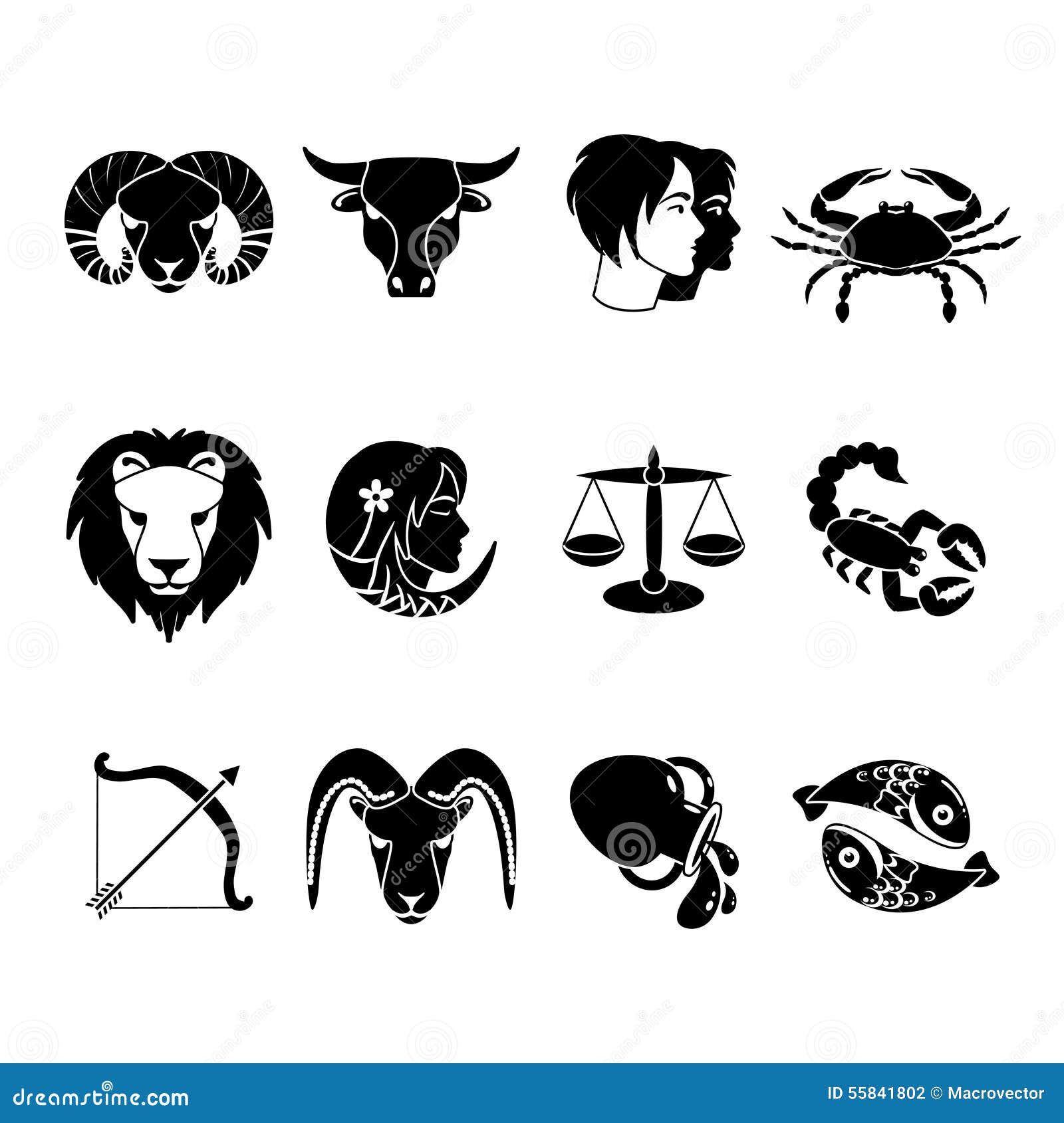 Zodiac Signs Icons Set Black Stock Vector Illustration Of Isolated