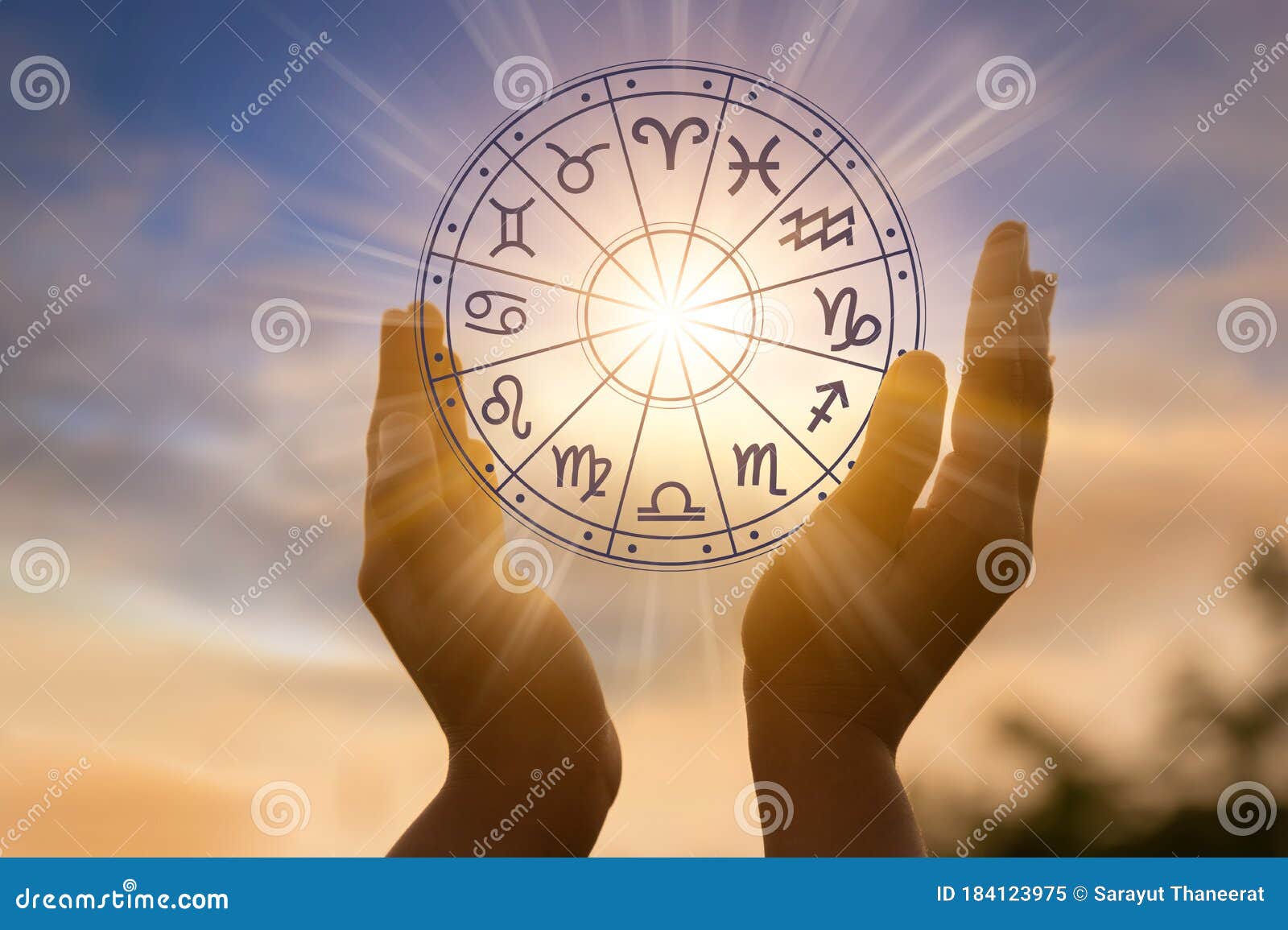 Zodiac Horoscope Symbols With Solar System Planets Stones. Stock Photo ...