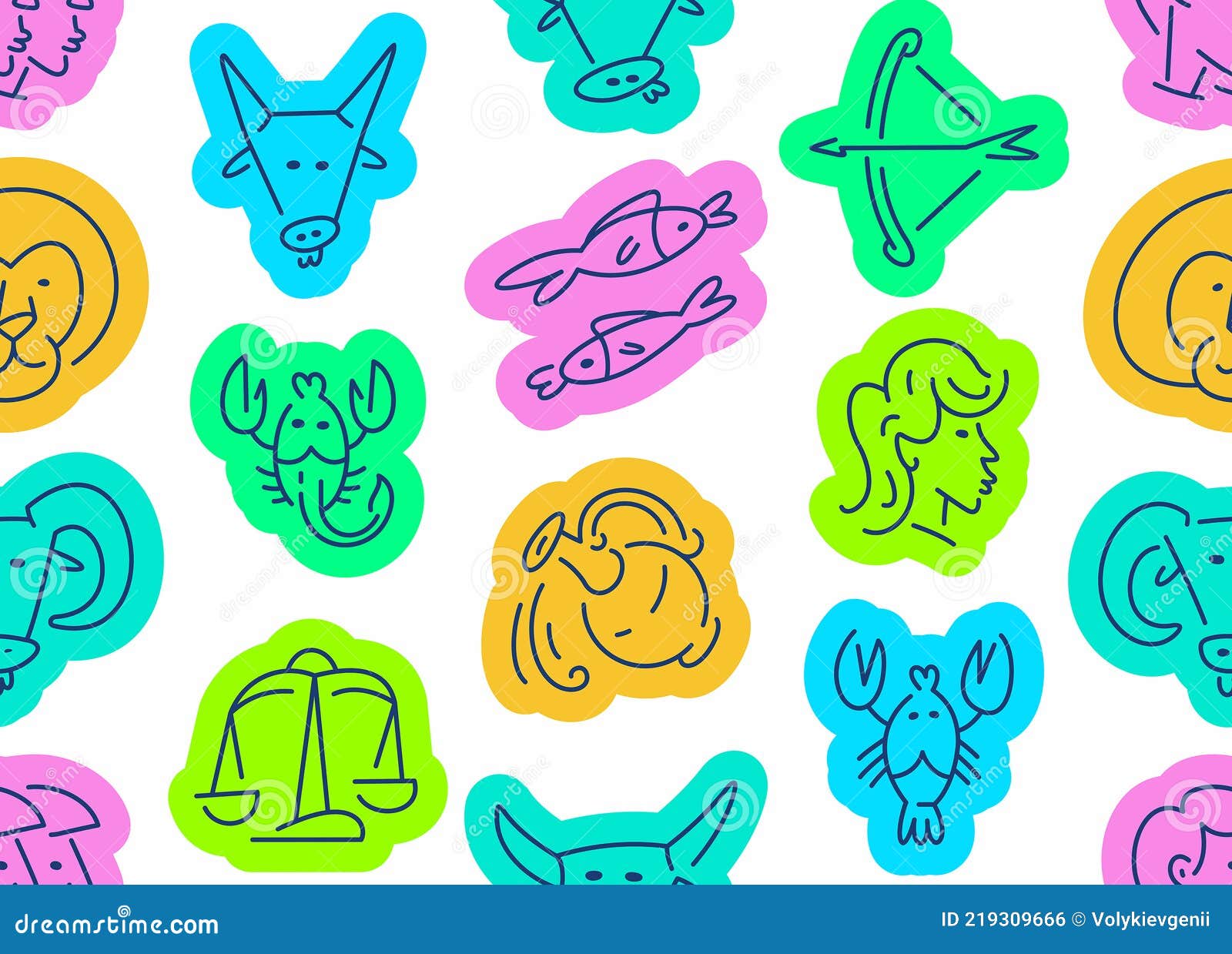 Zodiac Signs Seamless Pattern Stock Vector - Illustration of horoscope ...