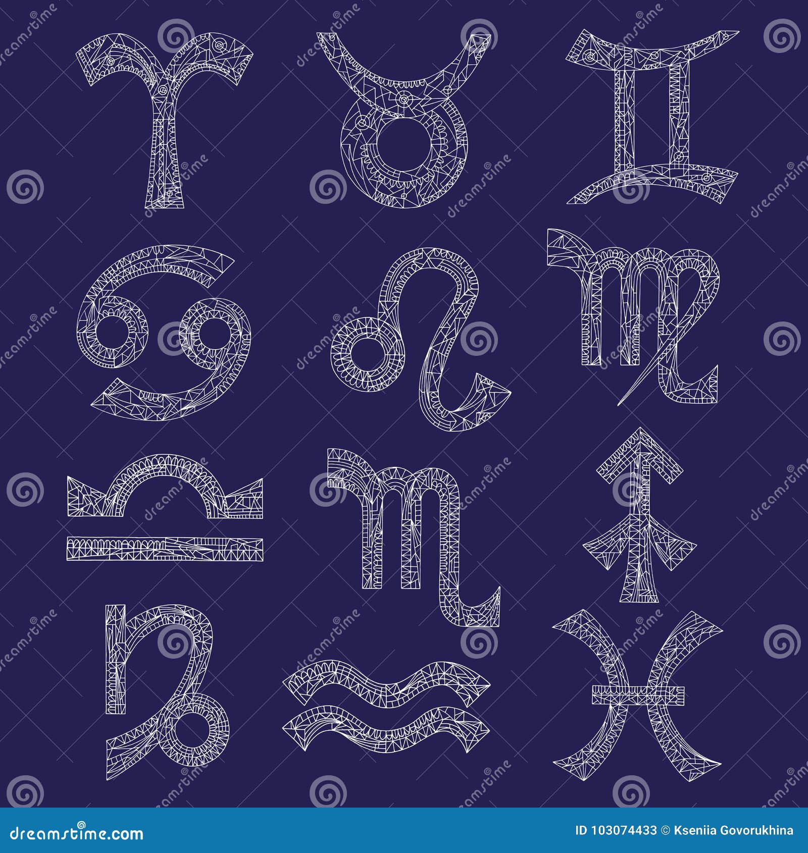 Zodiac Signs Set Hand Drawn Magic Symbols In Modern Style Horoscope