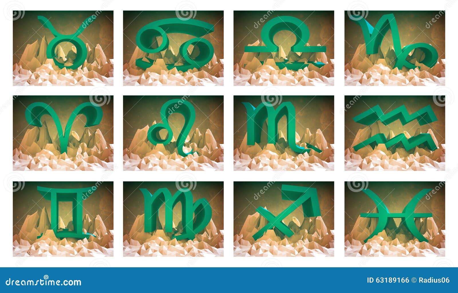Zodiac Sings on Low Poly Landscape Collection Stock Illustration ...