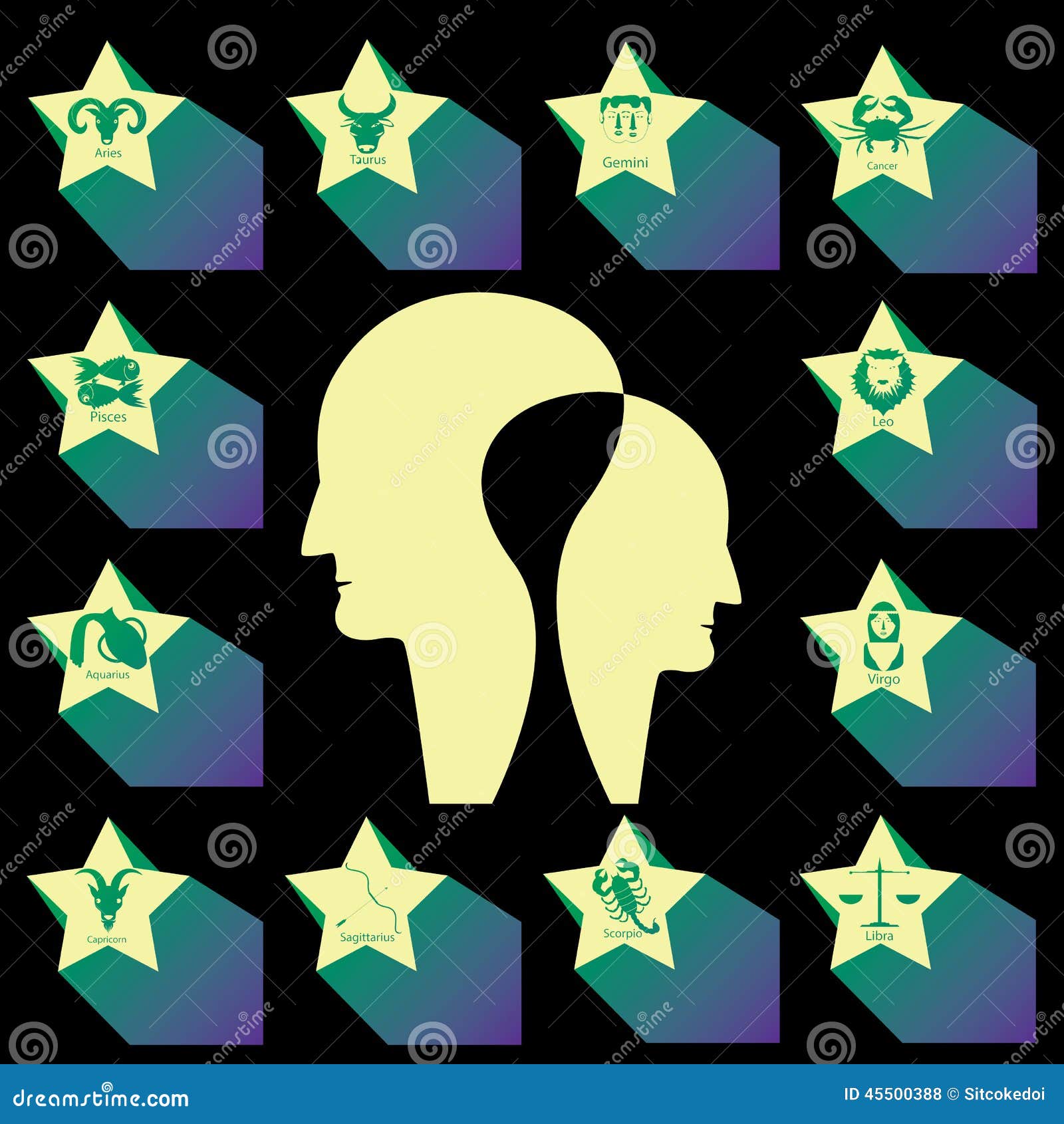 ZODIAC STAR and HEAD MAN stock vector. Illustration of icons - 45500388