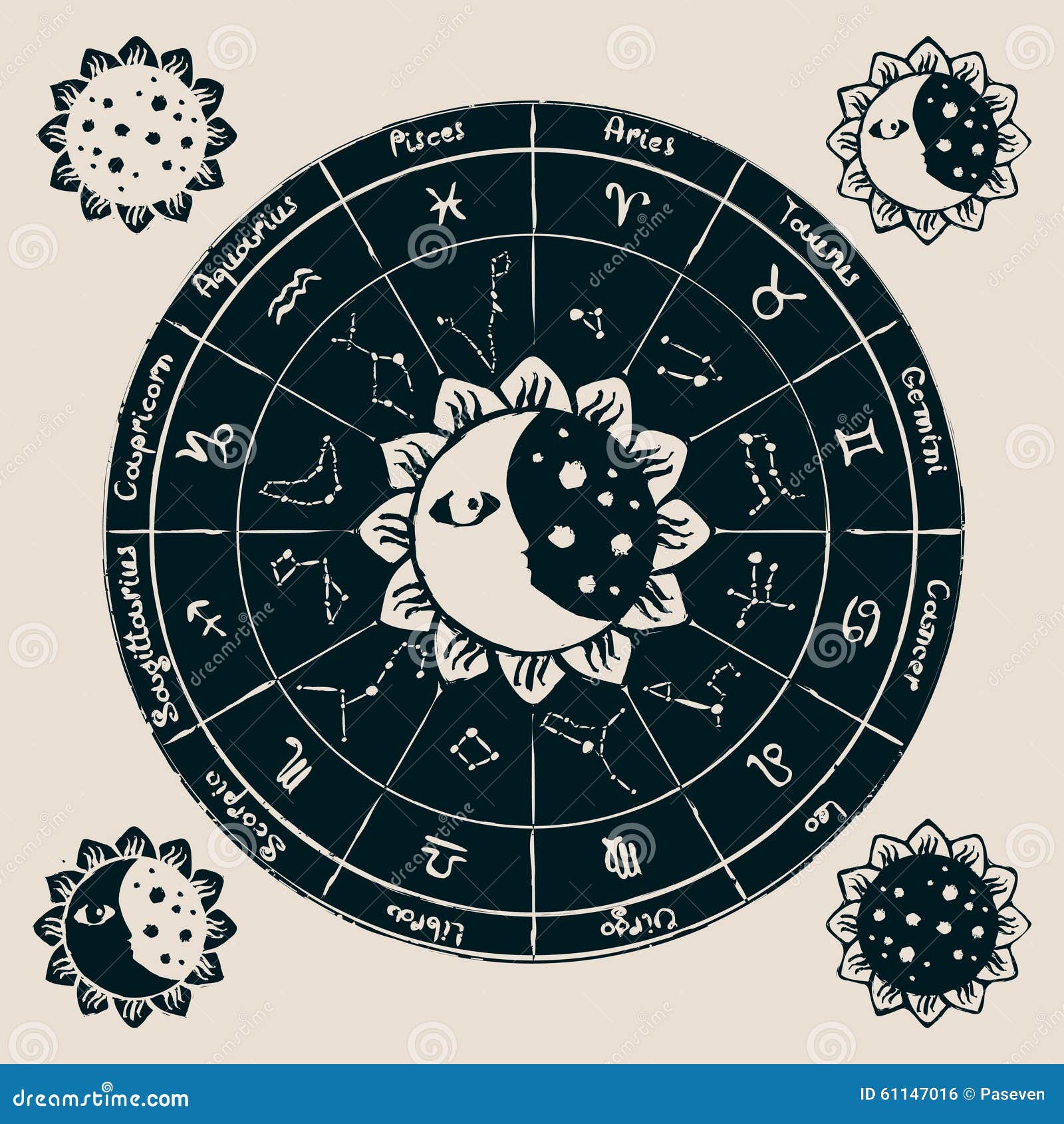 Zodiac with the sun stock vector. Illustration of spiral - 61147016