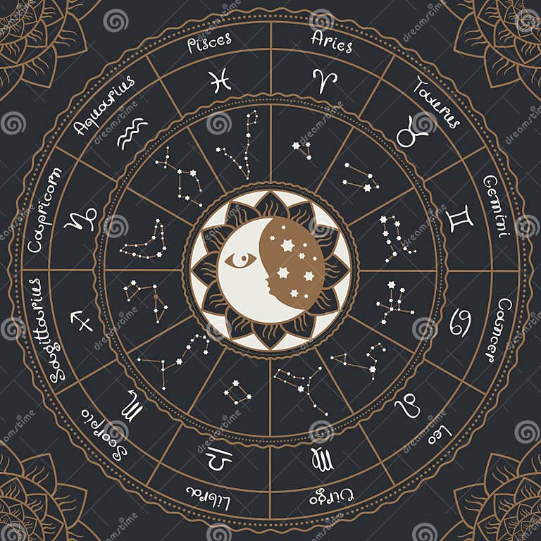 Zodiac with the Sun and Moon Stock Vector - Illustration of gemini ...