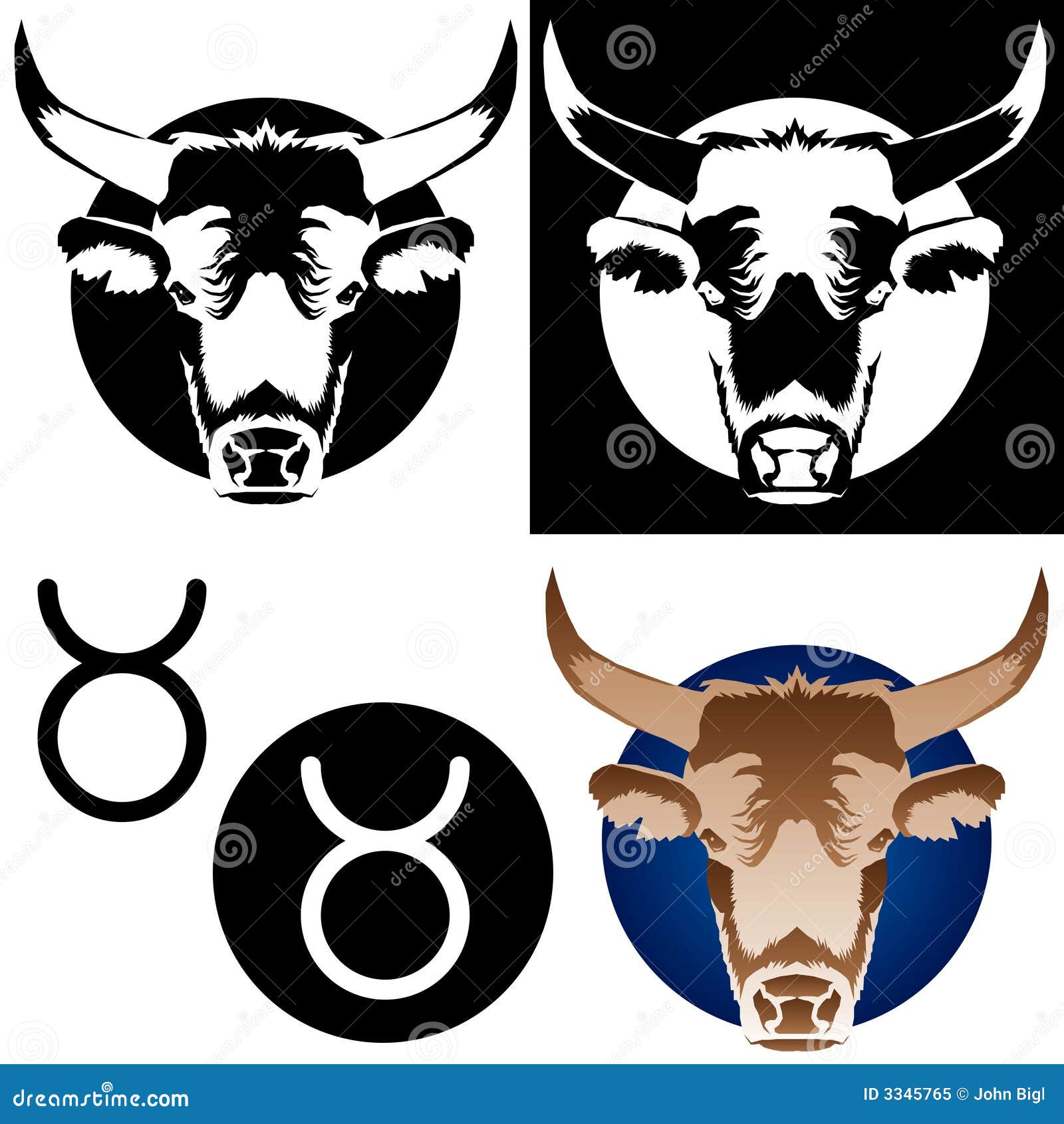 Zodiac Taurus Icons stock vector. Illustration of horns - 3345765