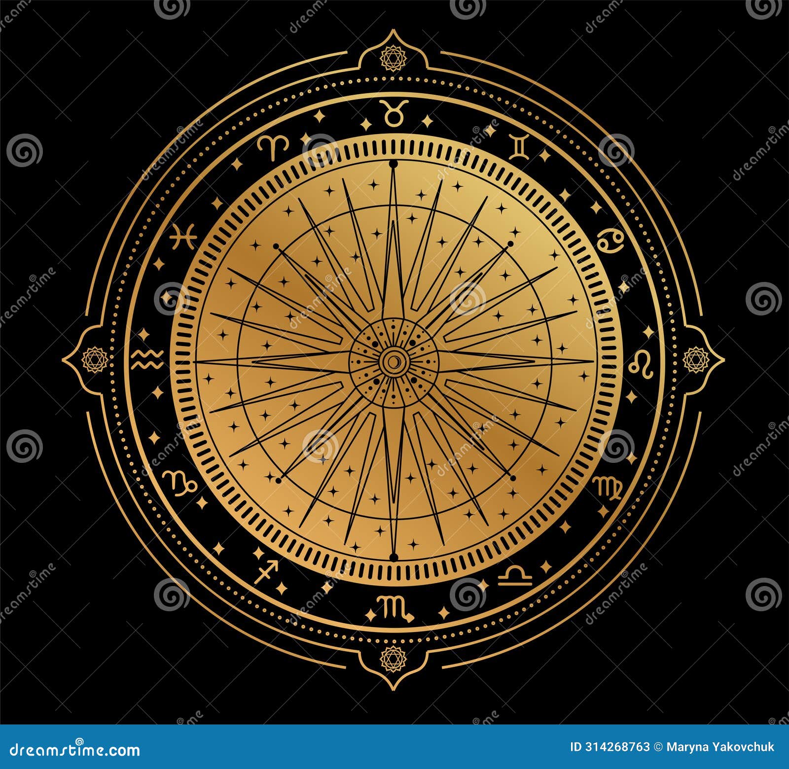 The zodiac wheel gold stock vector. Illustration of wheel - 314268763