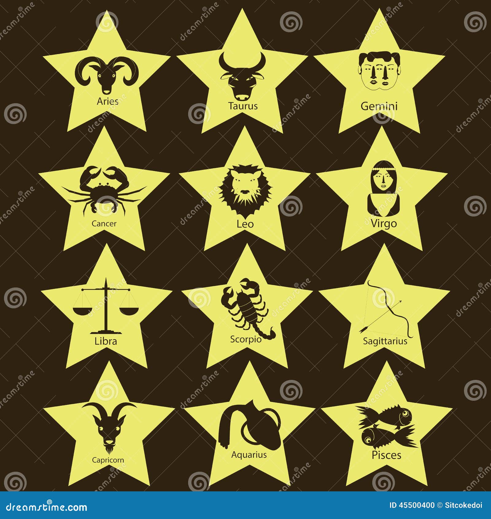 Zodiac in yellow star stock vector. Illustration of cosmos - 45500400