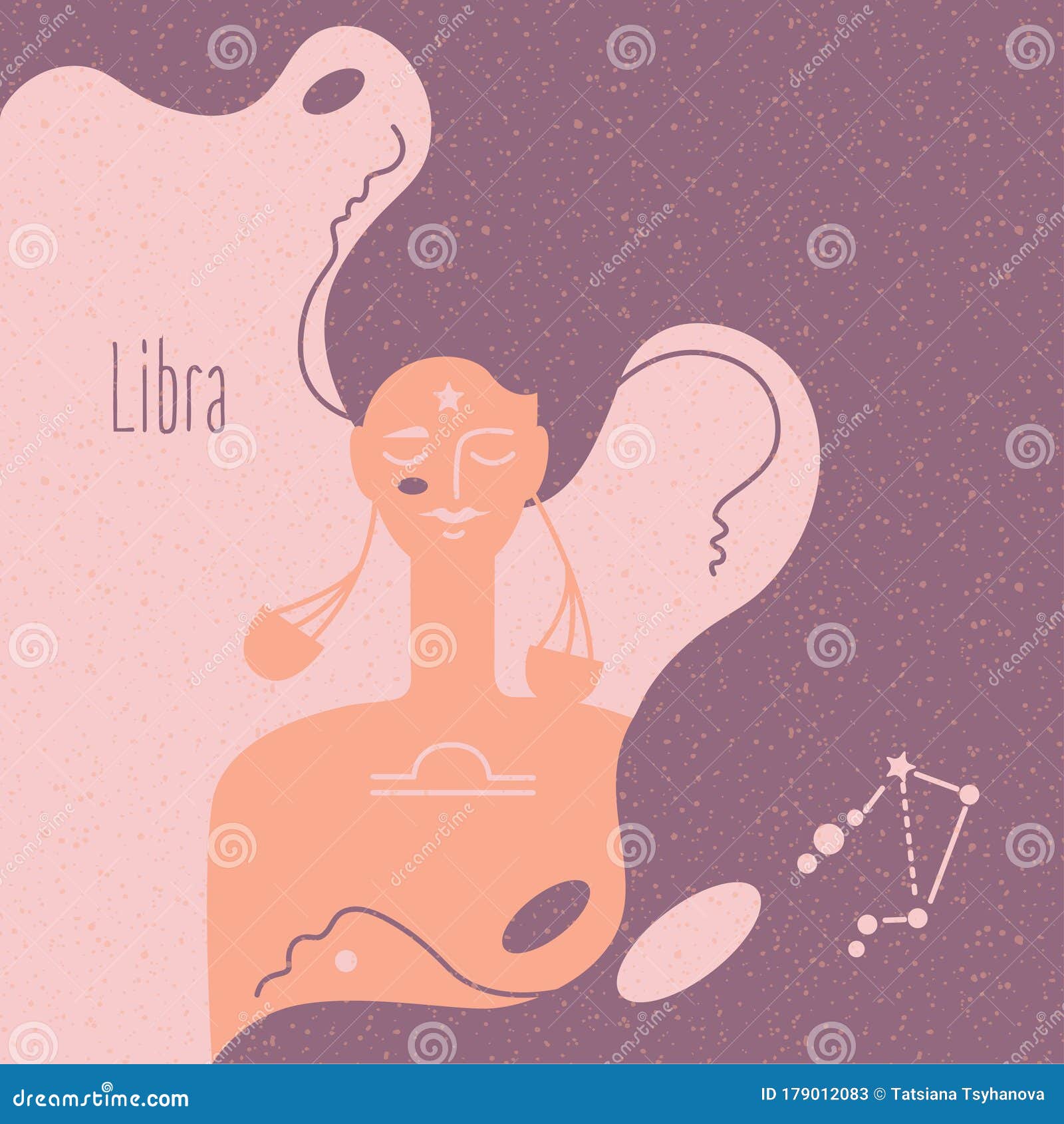 Zodiac Esoteric Vector Sign Libra with Tender Mystic Woman in a Pink ...