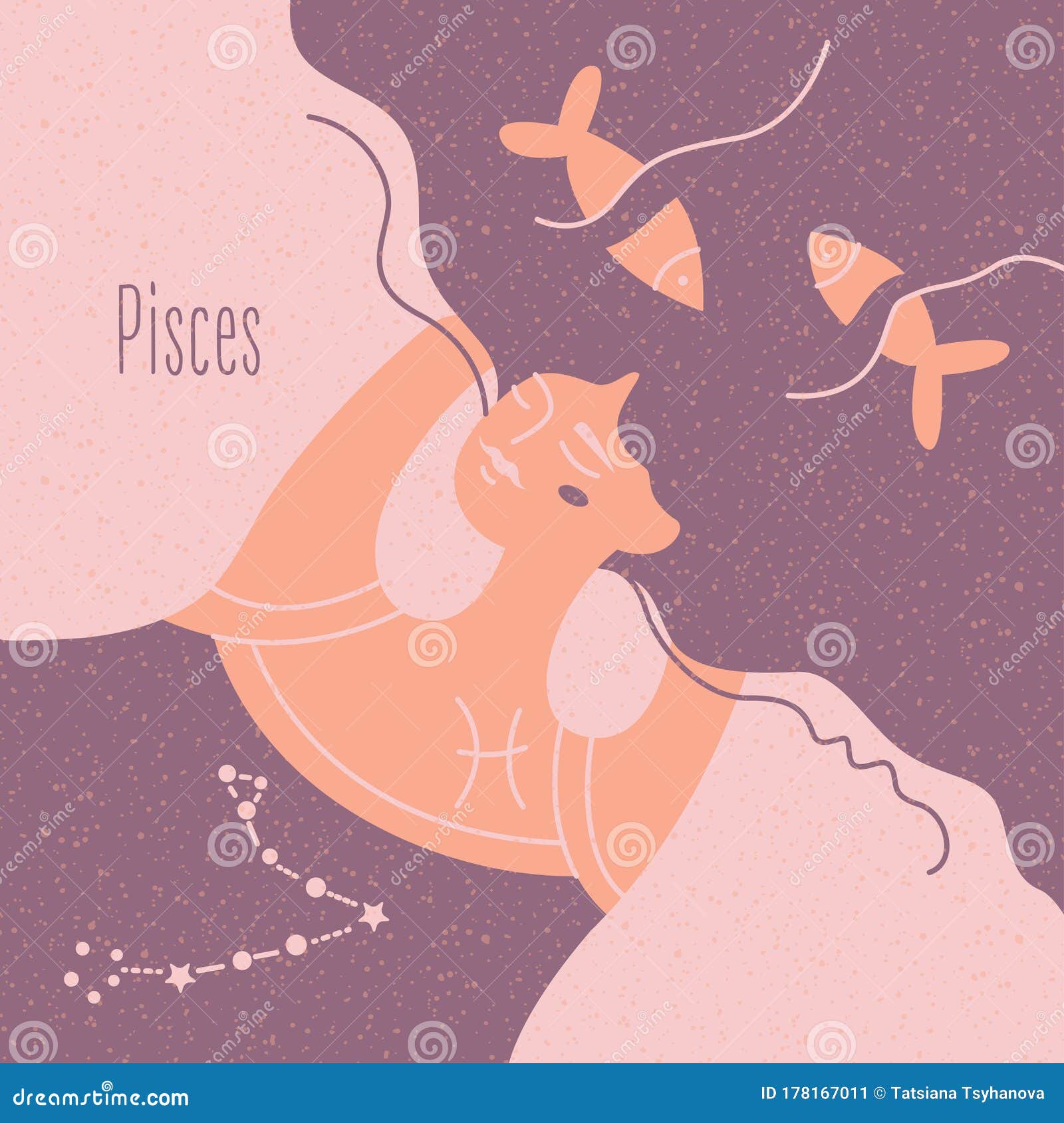 Zodiac Esoteric Vector Sign Pisces with Tender Mystic Woman in a Pink ...