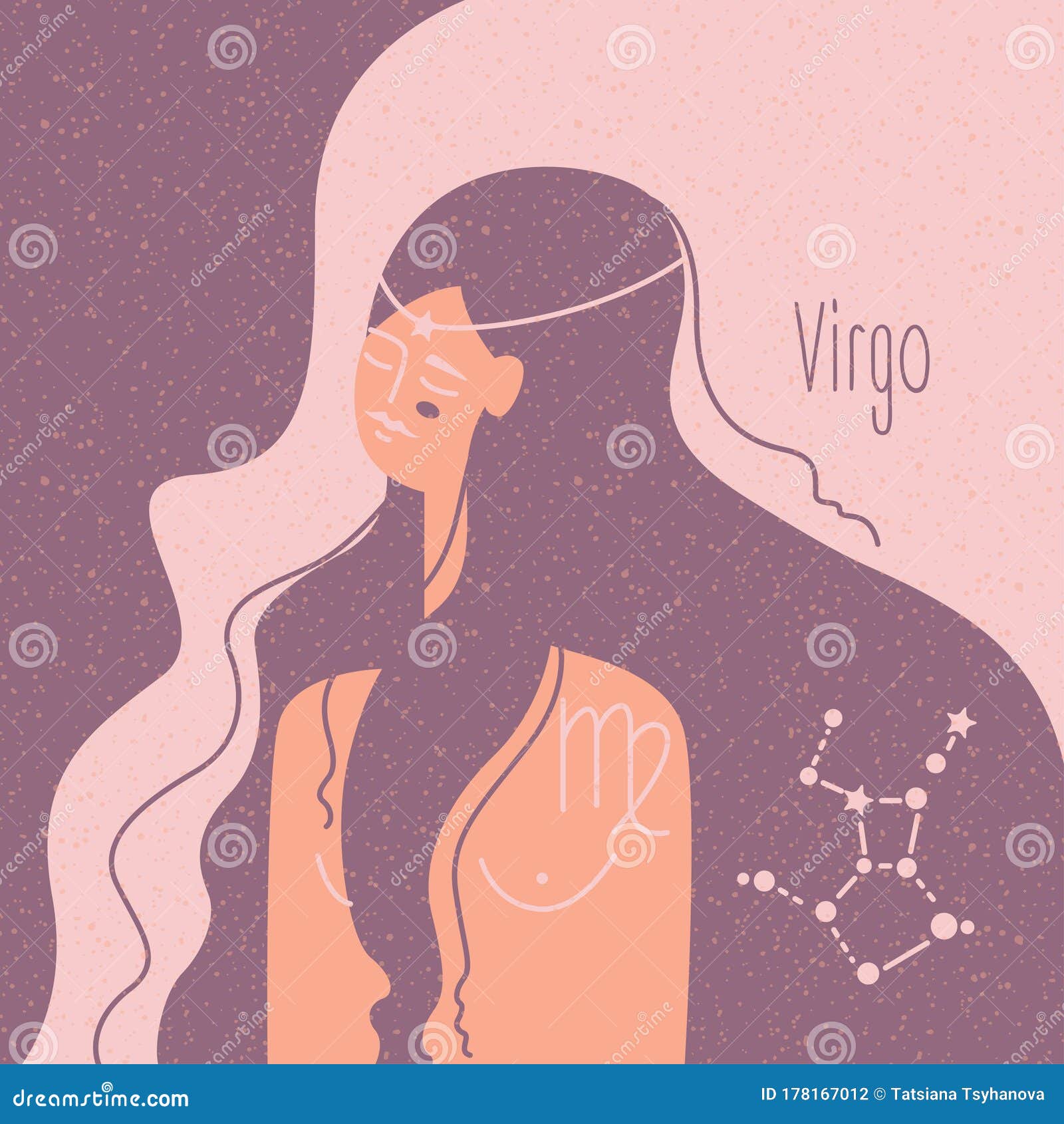 Zodiac Esoteric Vector Sign Virgo with Tender Mystic Woman in a Pink ...