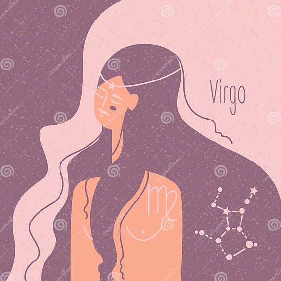 Zodiac Esoteric Vector Sign Virgo with Tender Mystic Woman in a Pink ...