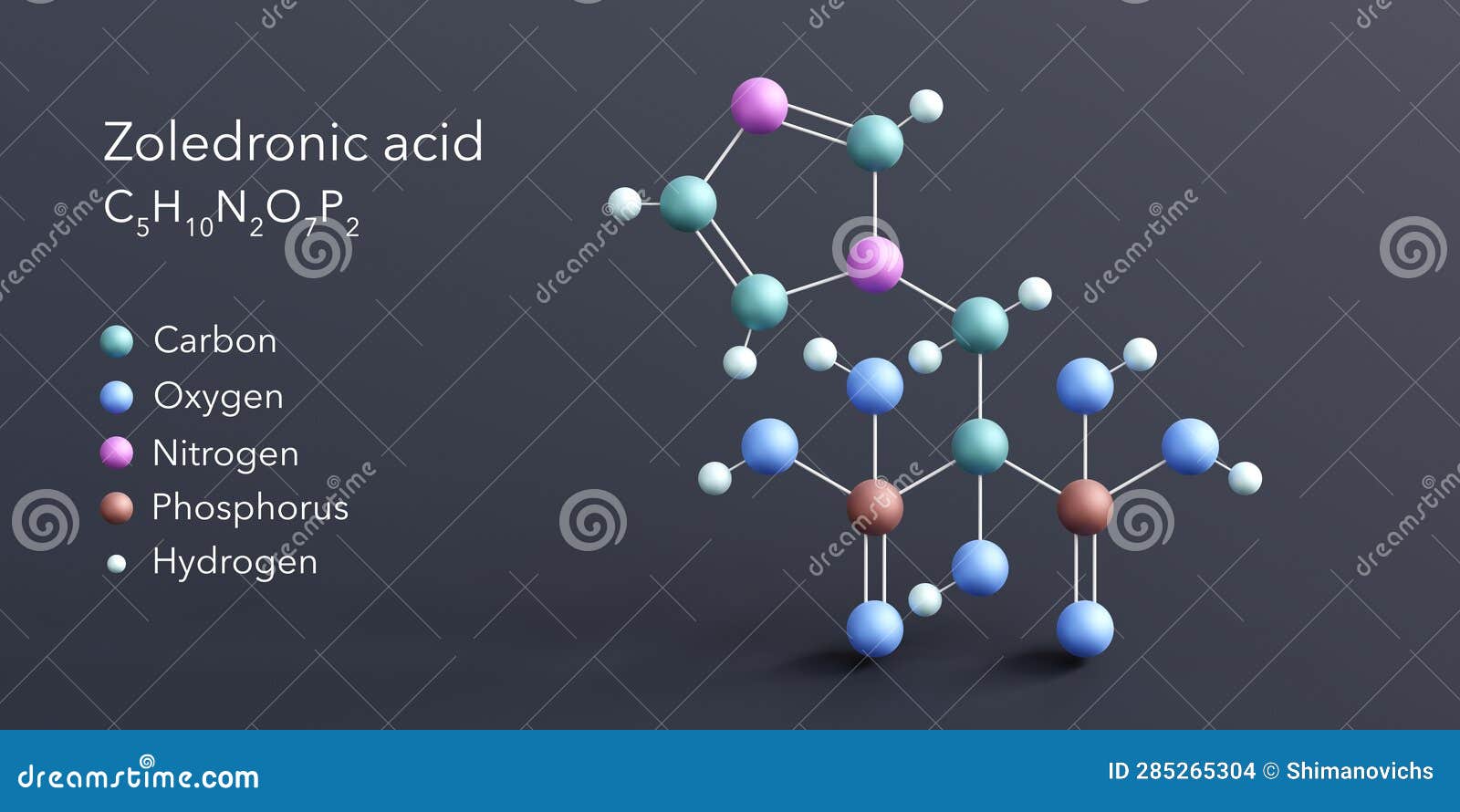 Zoledronic Acid Molecule 3d Rendering Flat Molecular Structure With