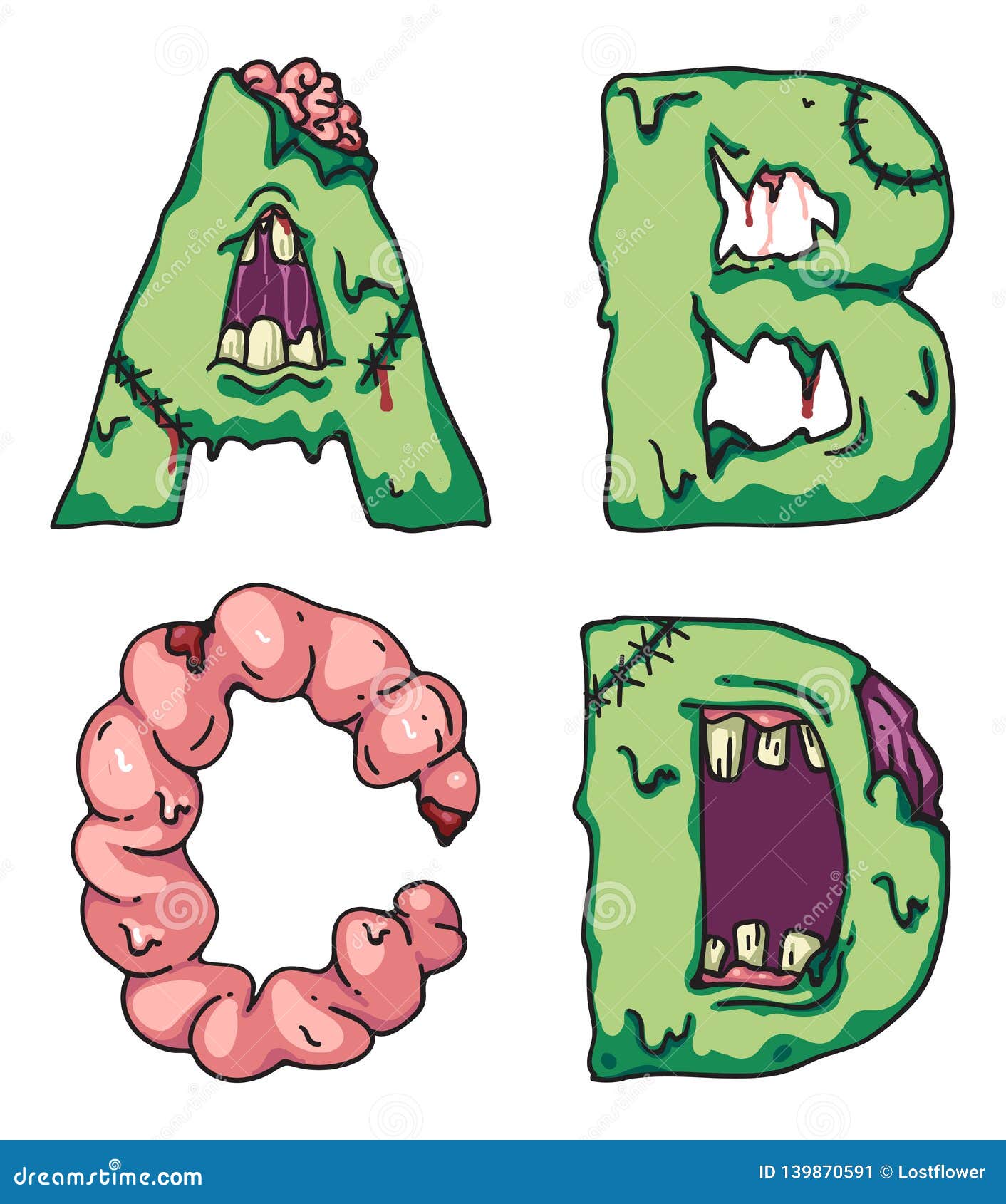 Zombie Alphabet Letters. Creepy Design for Prints. Stock Vector ...