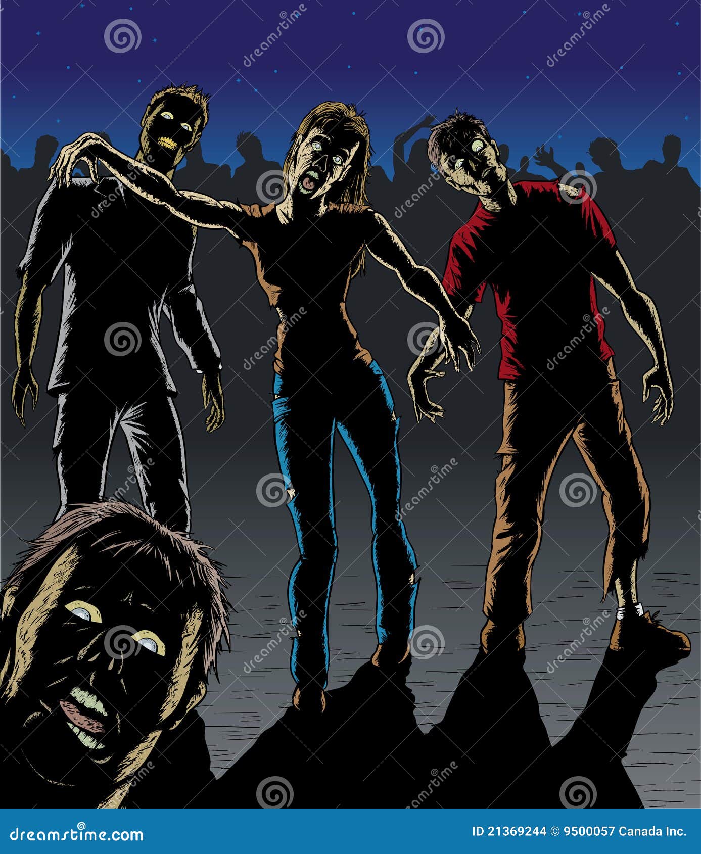 Horde Zombies Attack Shooting Soldiers On Street Of Dead City Royalty ...