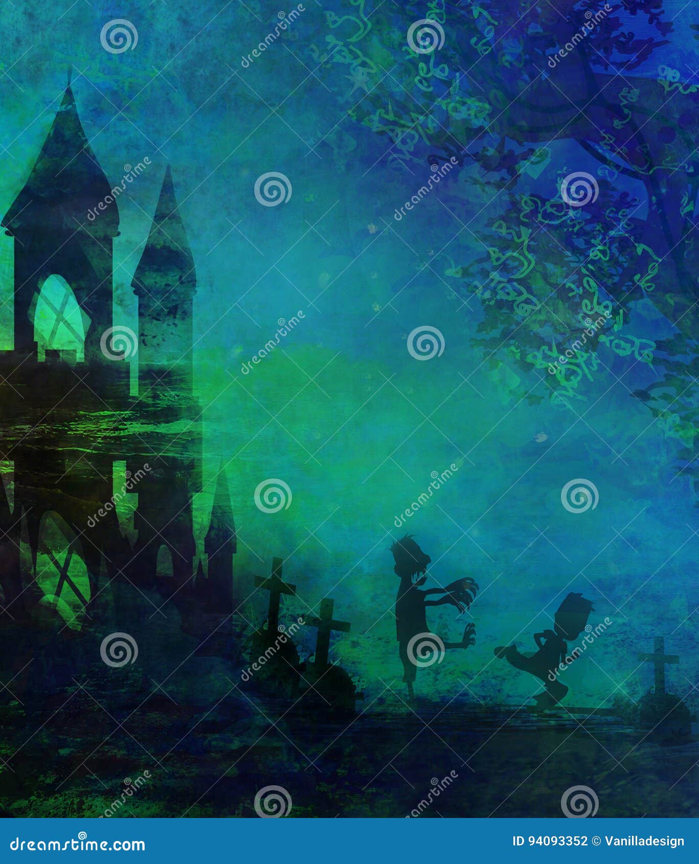 Zombie attacks at night stock illustration. Illustration of cemetery ...